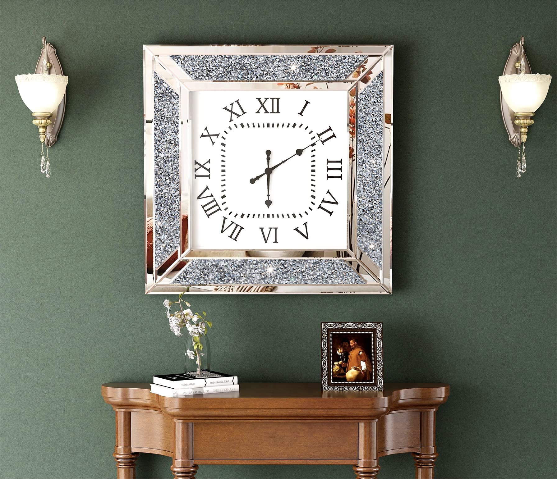 Amazon.com: SHYFOY Gliter Deorative Wall Clock 24 inch - Large Mirrored ...