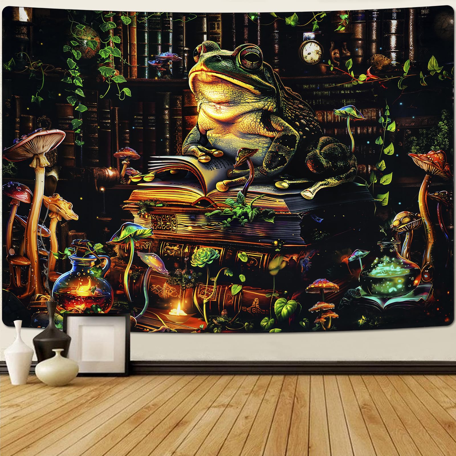 Amazon.com: Invoibler Frog Tapestry Vintage Bookshelf Tapestries Retro ...
