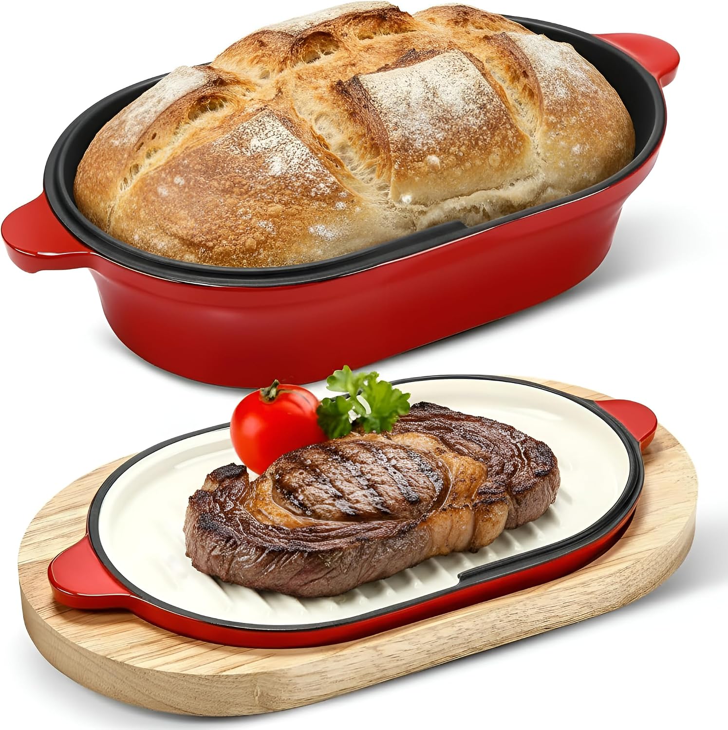 Amazon.com: Teenyyou Cast Iron Bread Loaf Pan Set with Lid 2 in 1 Pre ...