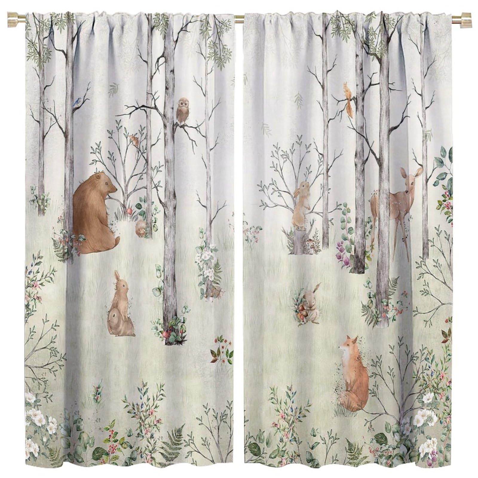 Amazon.com: GoDazzling Rustic Forest Animals Blackout Window Curtains ...