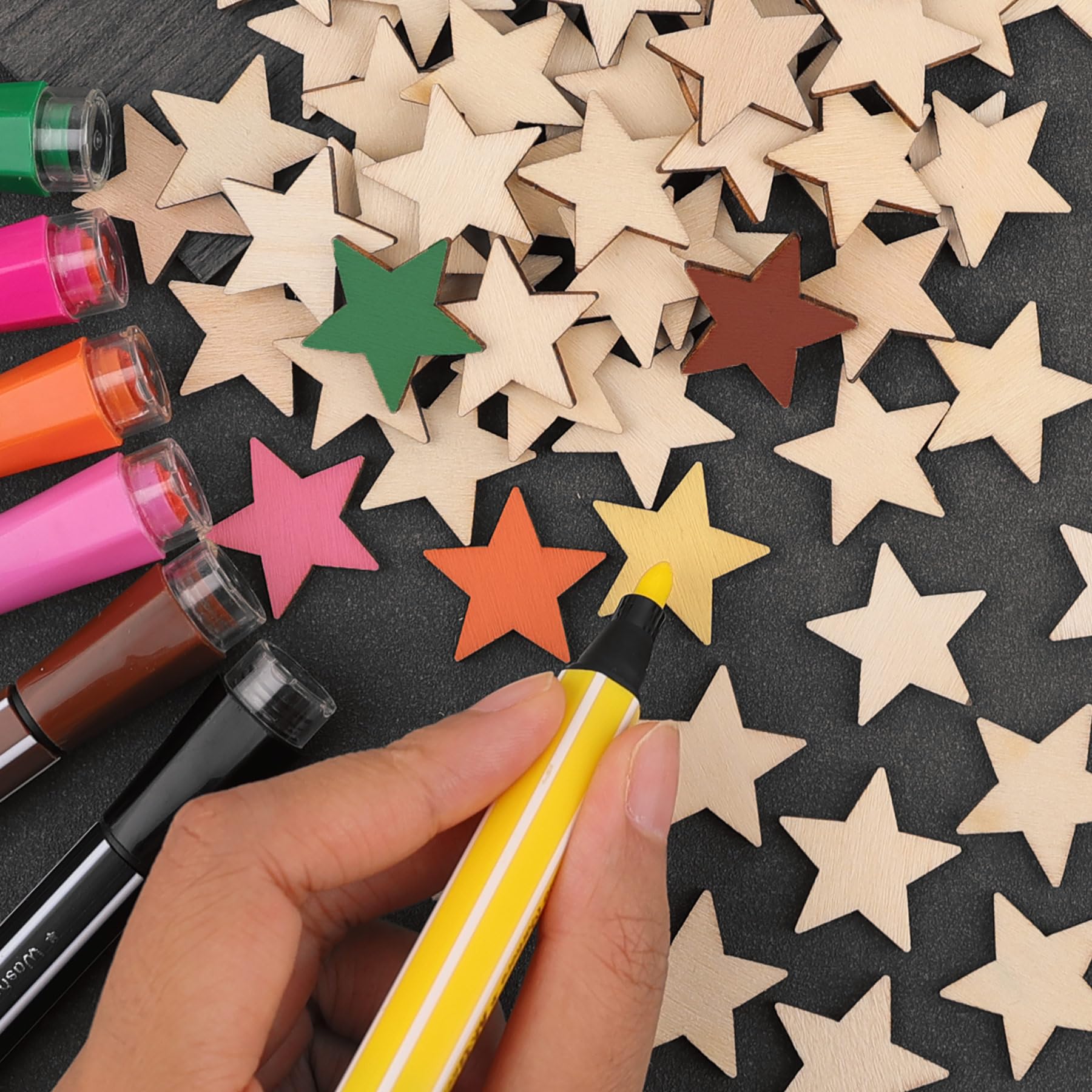 Snapklik.com : 100 Pack 50mm Wooden Stars Pieces 2 Inch Unfinished Wood ...
