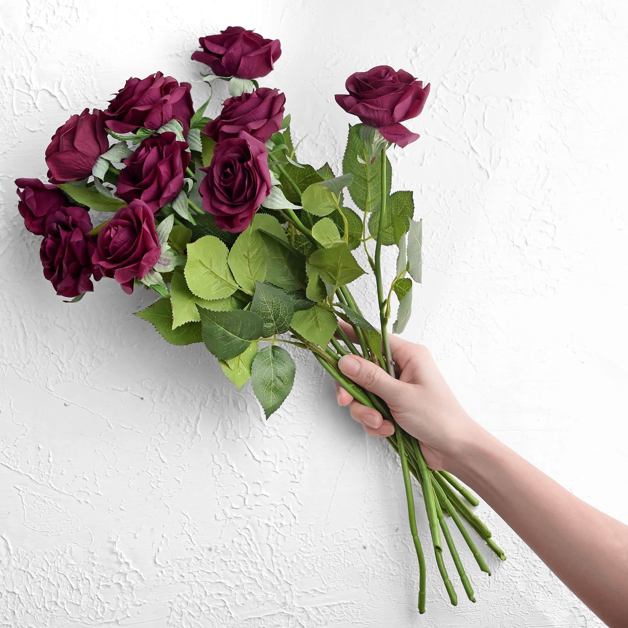 Cranberry Flower Wedding Bouquets Brides Red Silk Tulip & Green Leaf