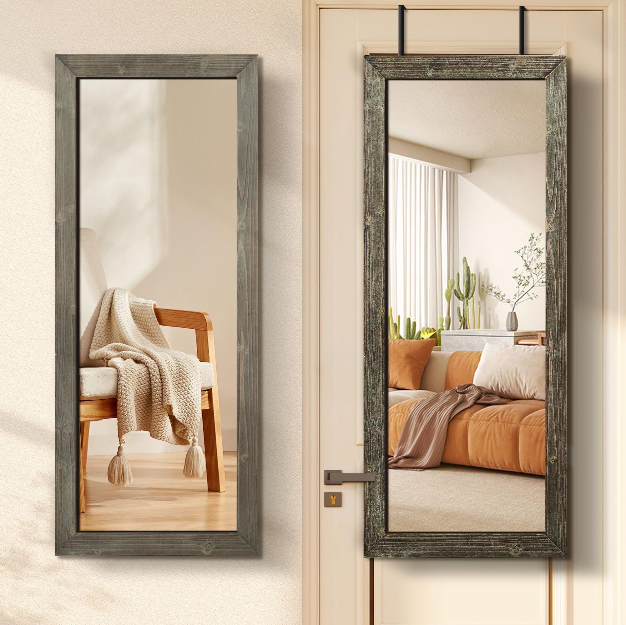 Amazon.com: GlasFlength 47''x18'' Door Mirror Full Length with Wood ...