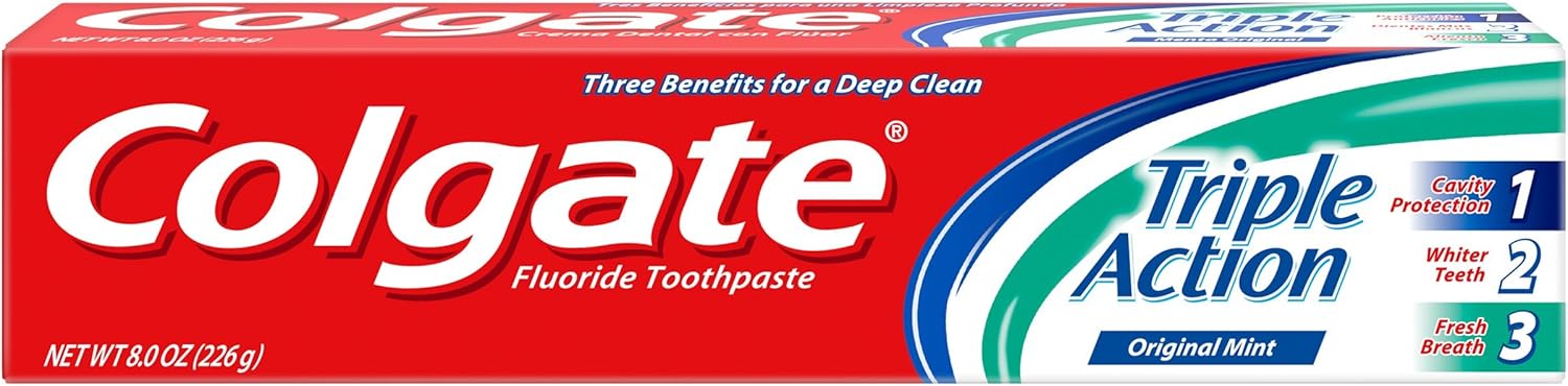 Amazon.com: Colgate Triple Action Toothpaste, Mint, 8 Ounce : Health ...