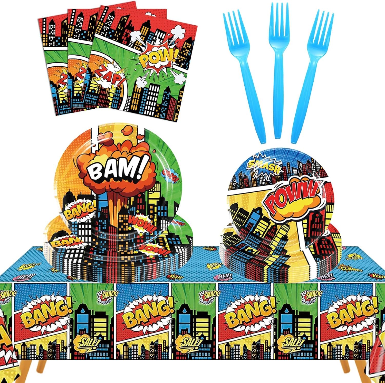 Amazon.com: 97 Pcs Super Party Supplies Serves 24,Superhero Party ...