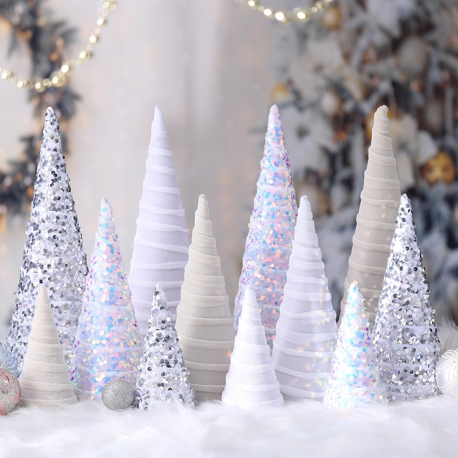 Amazon.com: Ireer 12 Pcs Velvet Christmas Trees Set 3 Size Sequin ...