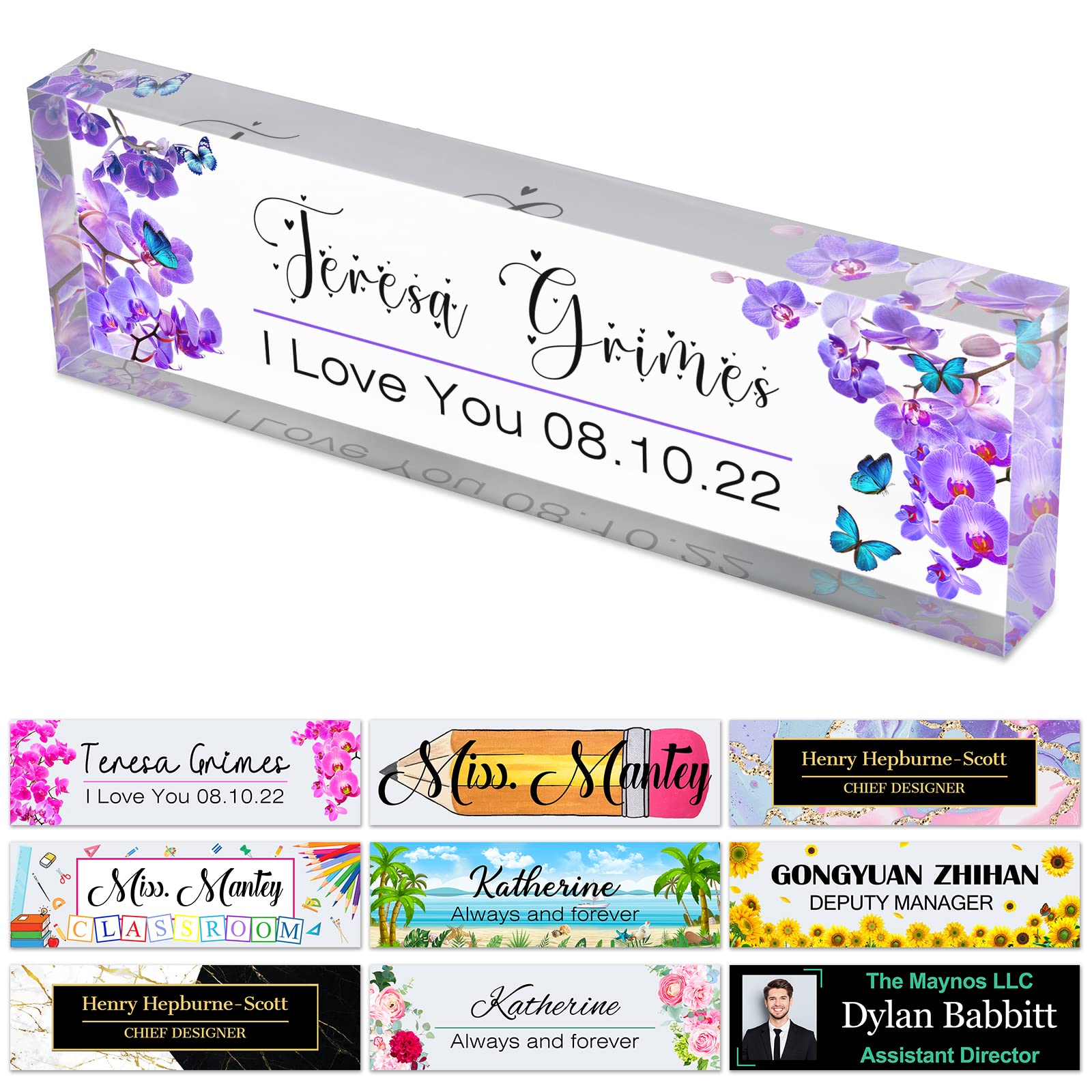 Amazon.com: Office Desks Name Plate Personalized Custom Clear Acrylic ...