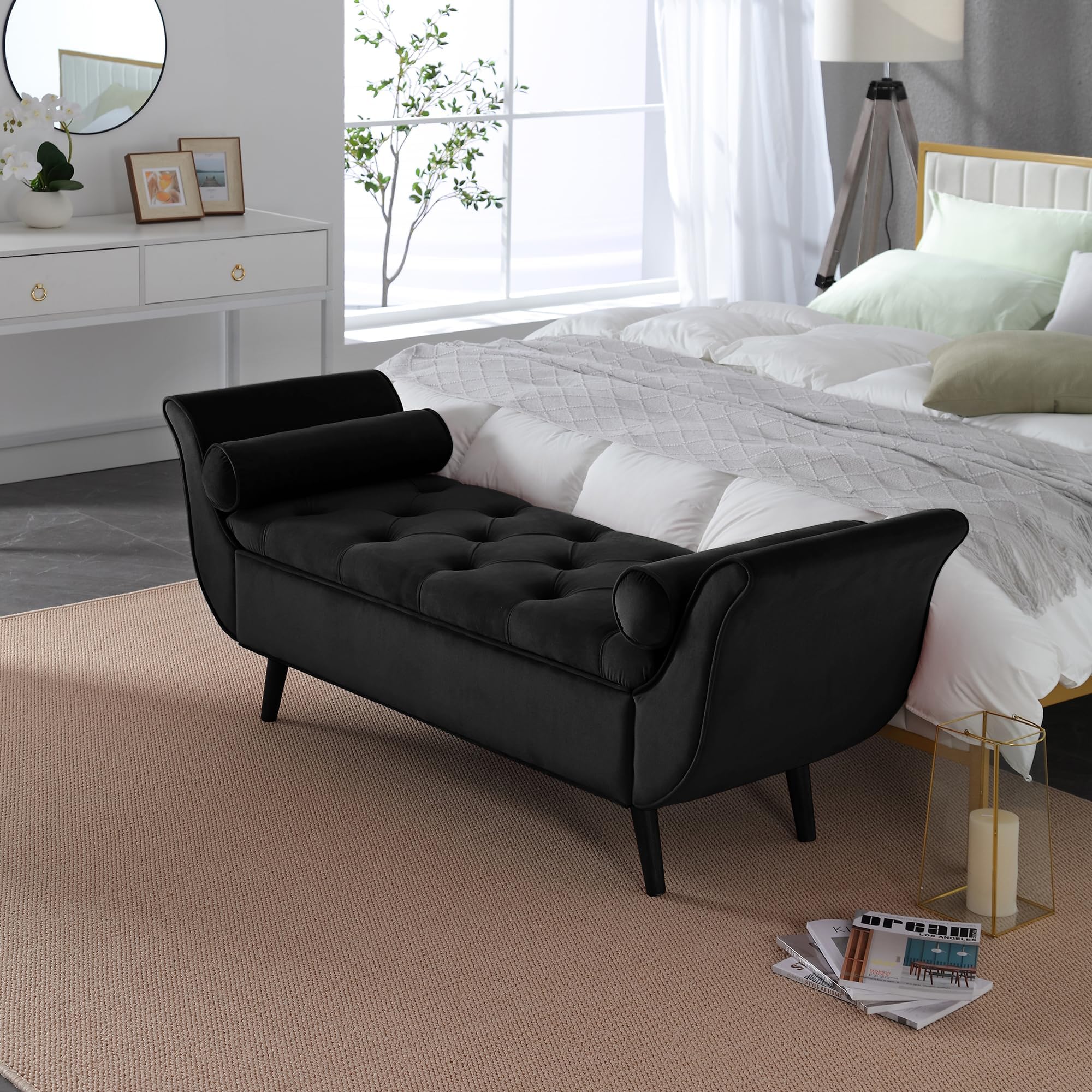 Amazon.com: NEWIMAGE Dutch Velvet Ottoman Bench 40" L End of Bed Bench ...