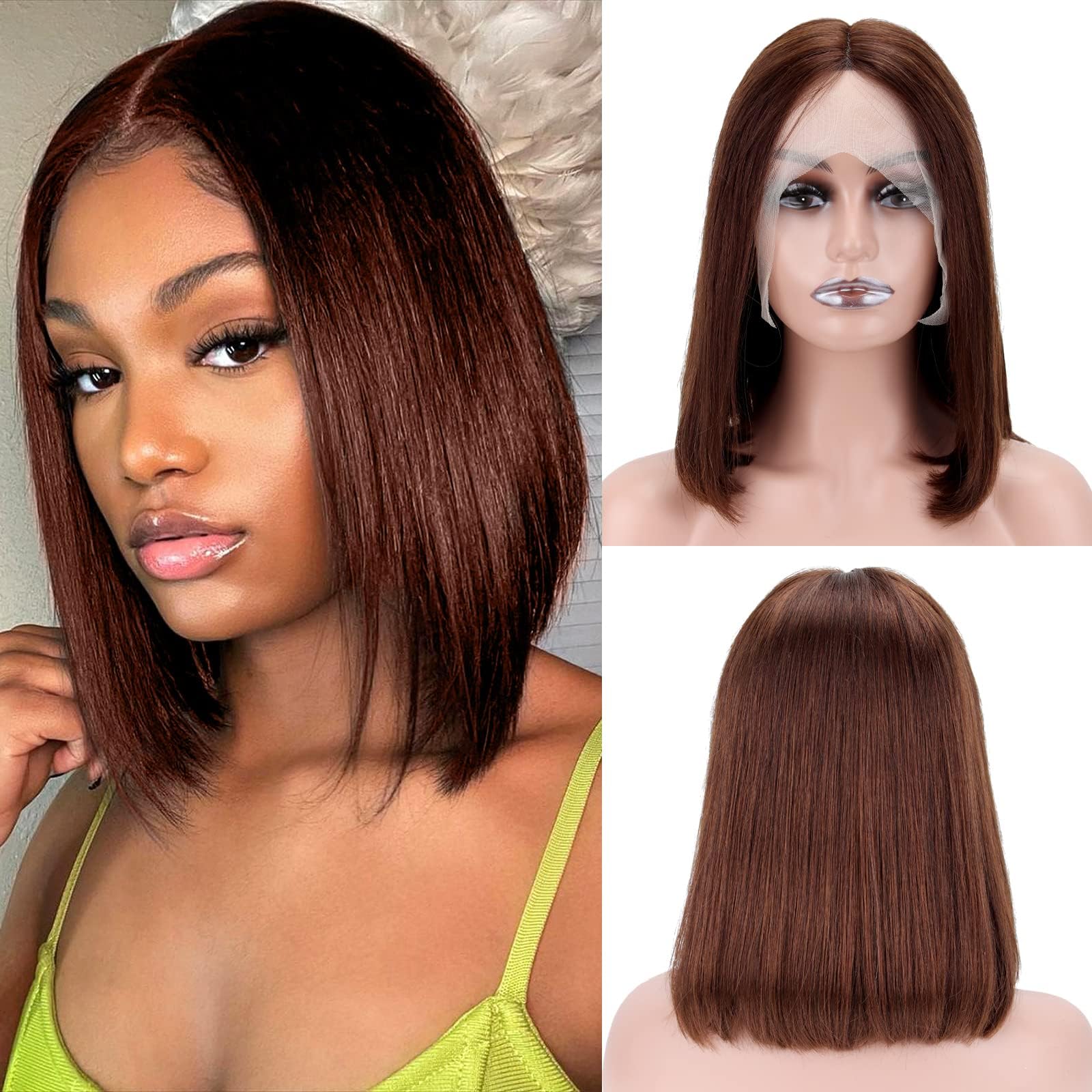 Amazon.com : Wig with Bangs Human Hair Bob Wigs 4x2 Upgraded Realistic ...
