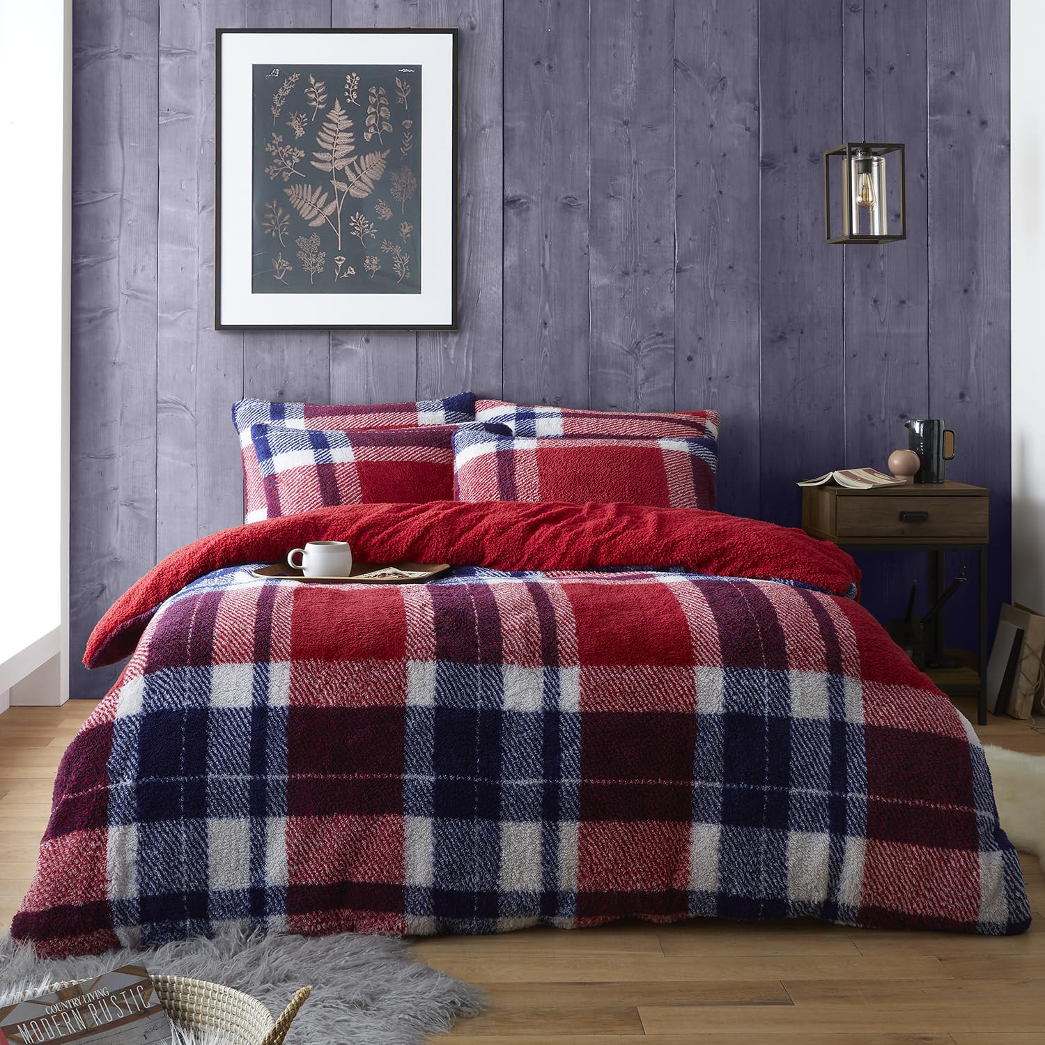 GC GAVENO CAVAILIA Teddy Fleece King Size Checked Duvet Set, Thermal ...