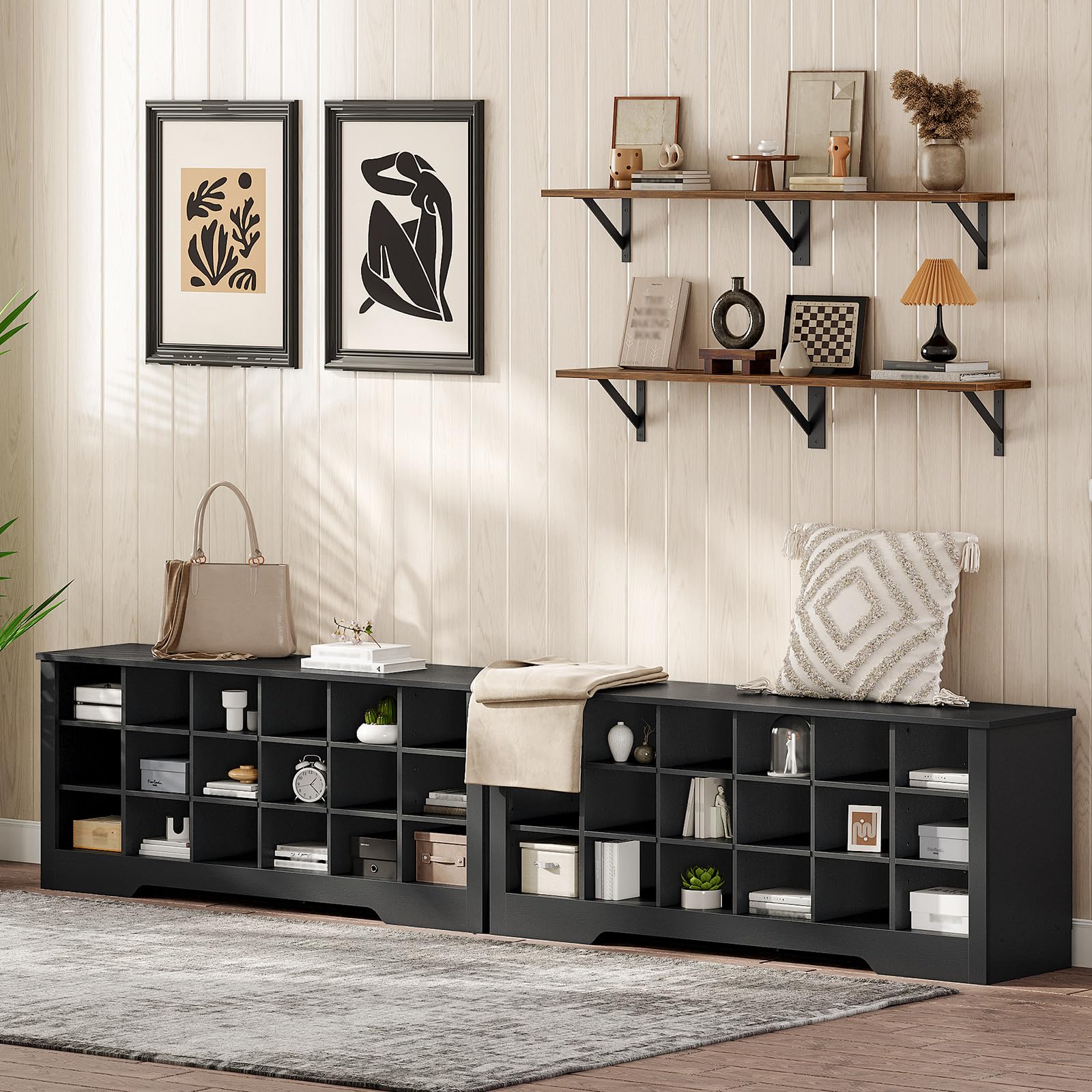 Snapklik.com : Shoe Bench, 18 Cubbies Shoe Storage Bench ...