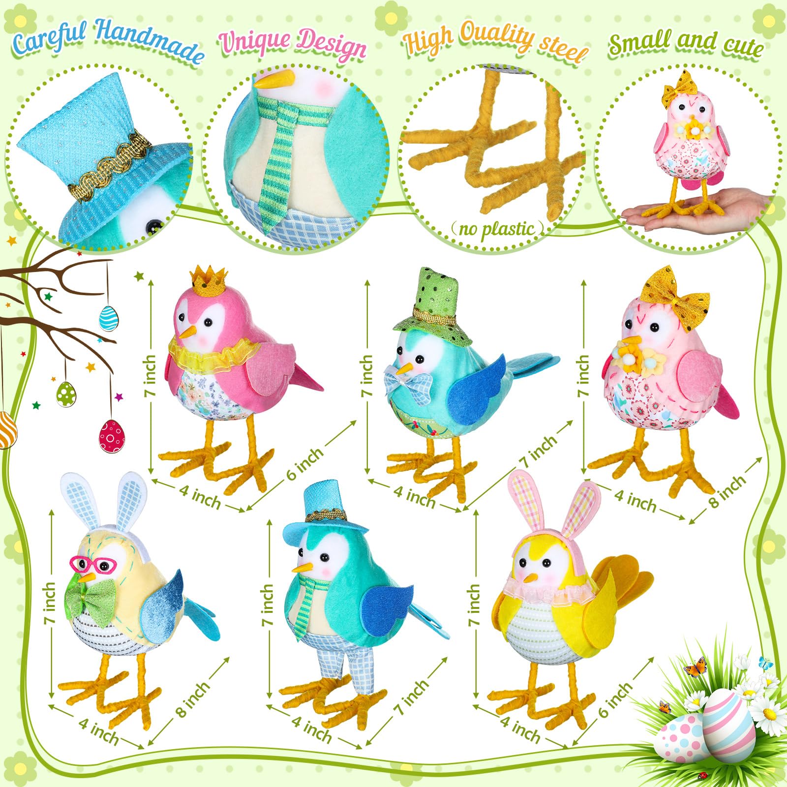 Featherly Friends 6-Pack Plush Easter Bird Decorations - Cute Fabric ...