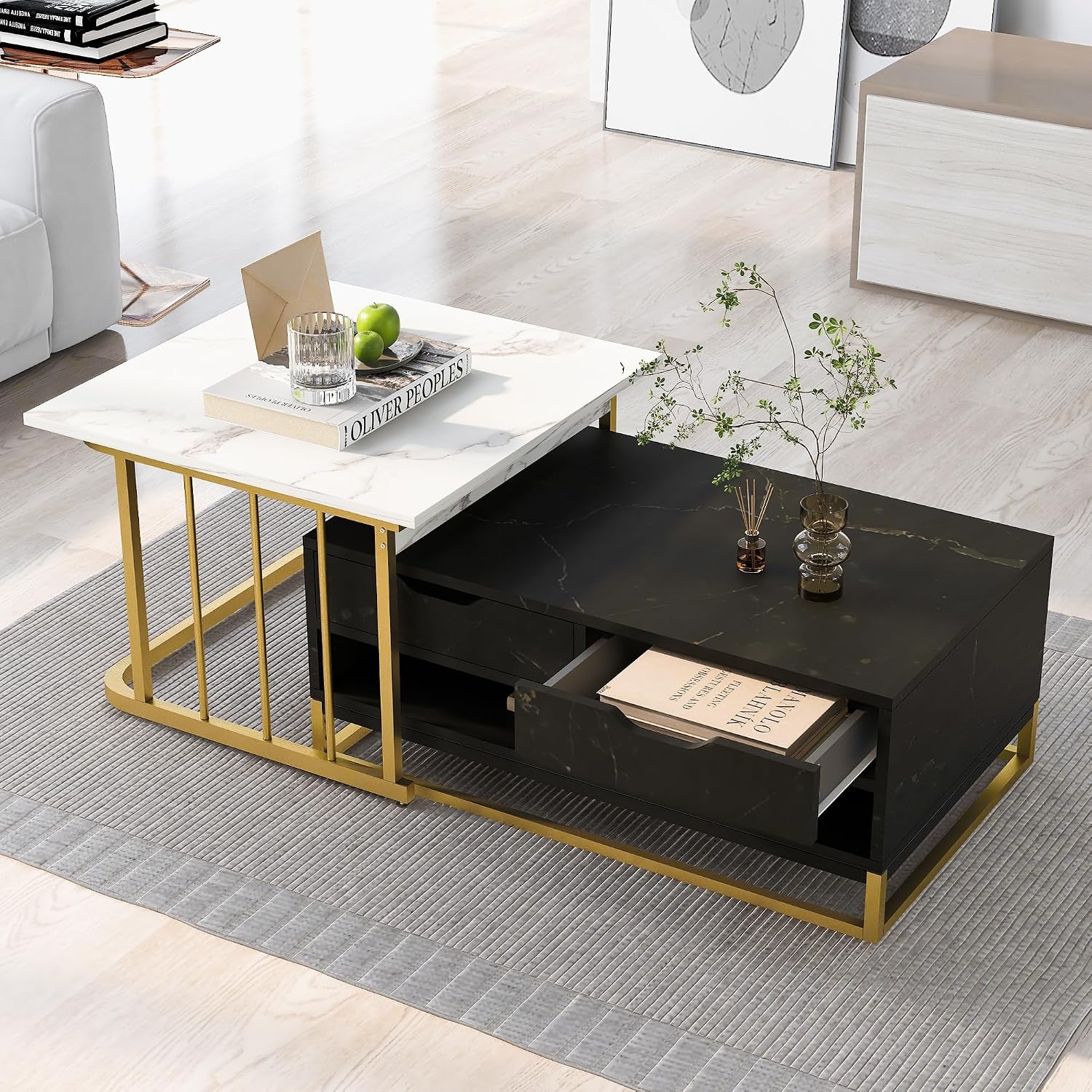 Amazon.com: Polibi Modern Marble Nesting Golden Coffee Table Set of 2 ...