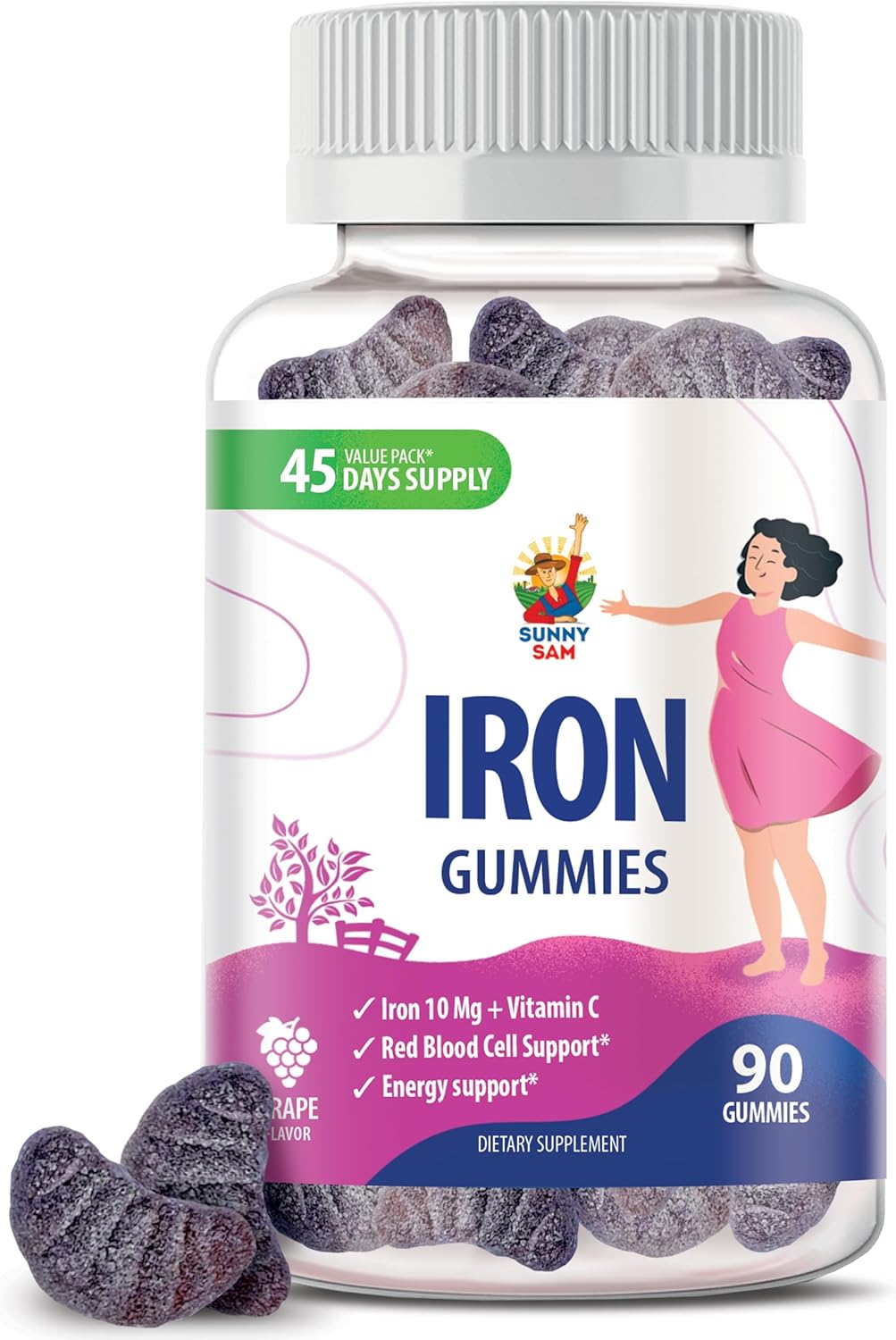 Amazon.com: SUNNY SAM Iron Gummies for Adults - Iron Vitamins with Vitamin C, 10mg per Serving ...