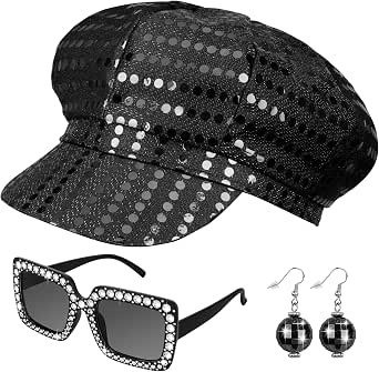 Dreamtop 3Pcs Black Abba Blue Hat for Adults 70s Abba Accessories with ...
