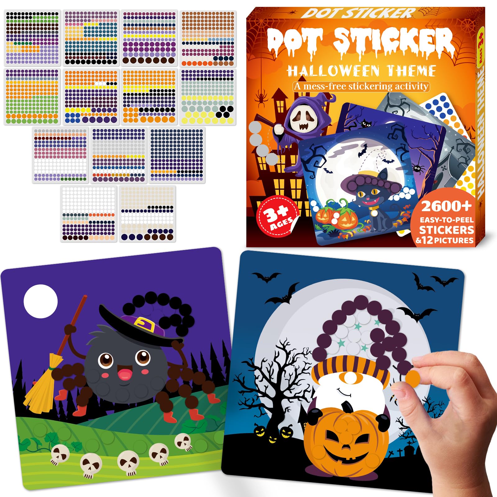 Amazon.com: Halloween Craft Kit for Kids Dot Sticker Art Activity 12 ...