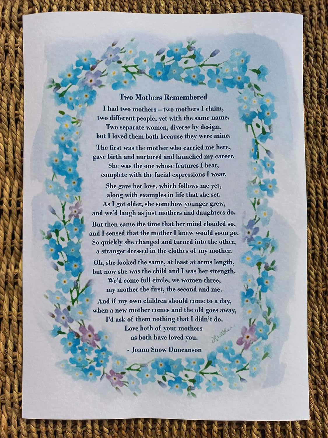 Forget-me-not A4 print - Dementia/Alzheimer's poem Two Mothers ...