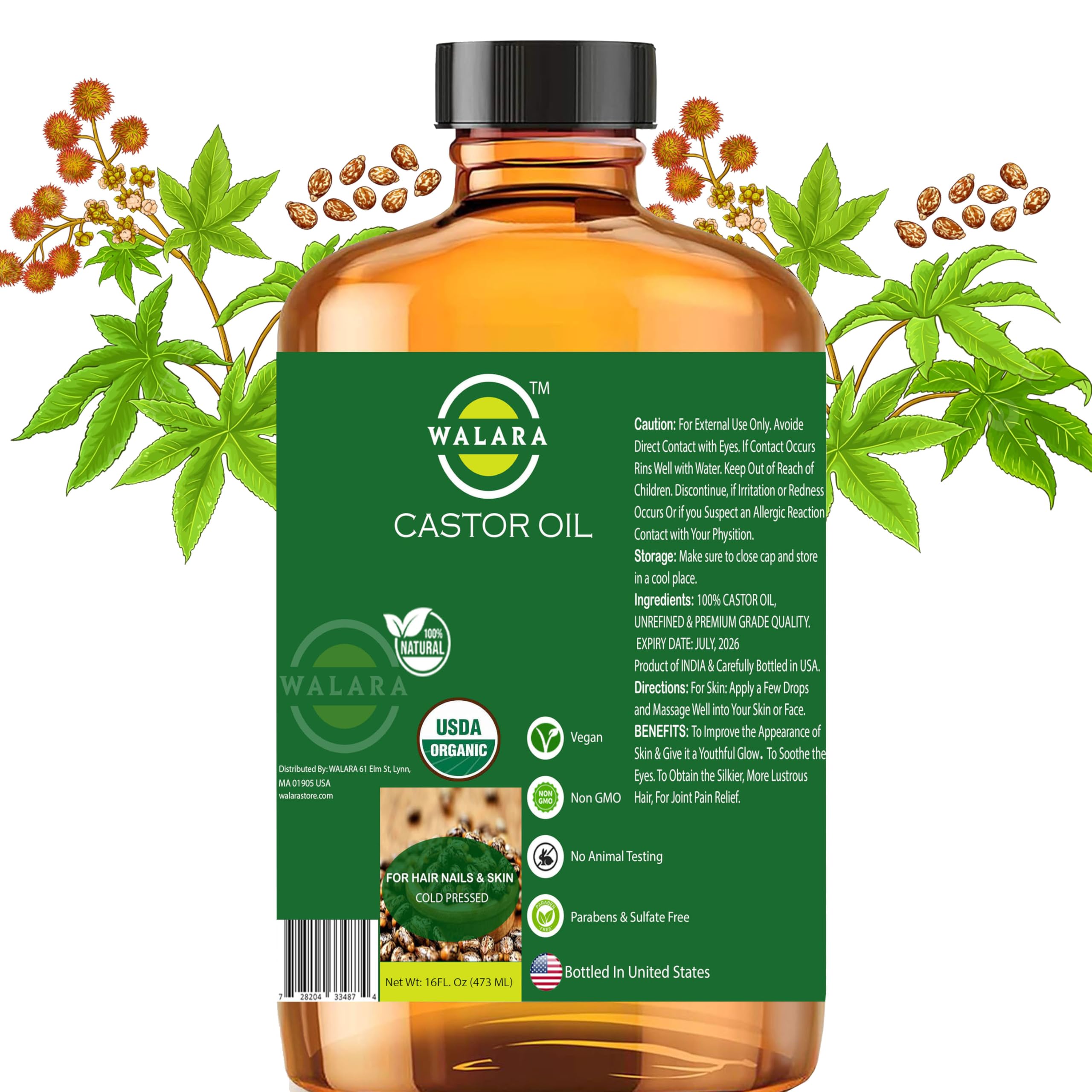 Amazon.com: WALARA Pure 100% Original Castor Oil (16 oz) – USDA ...