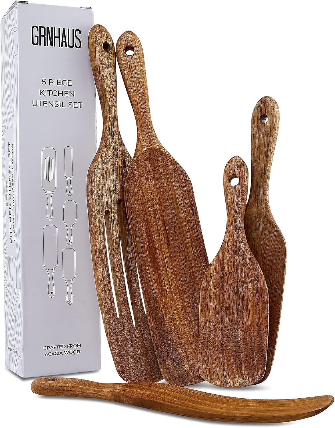 Amazon.com: GRNHAUS Spurtles Kitchen Tools Wooden, 5 Pieces Premium ...