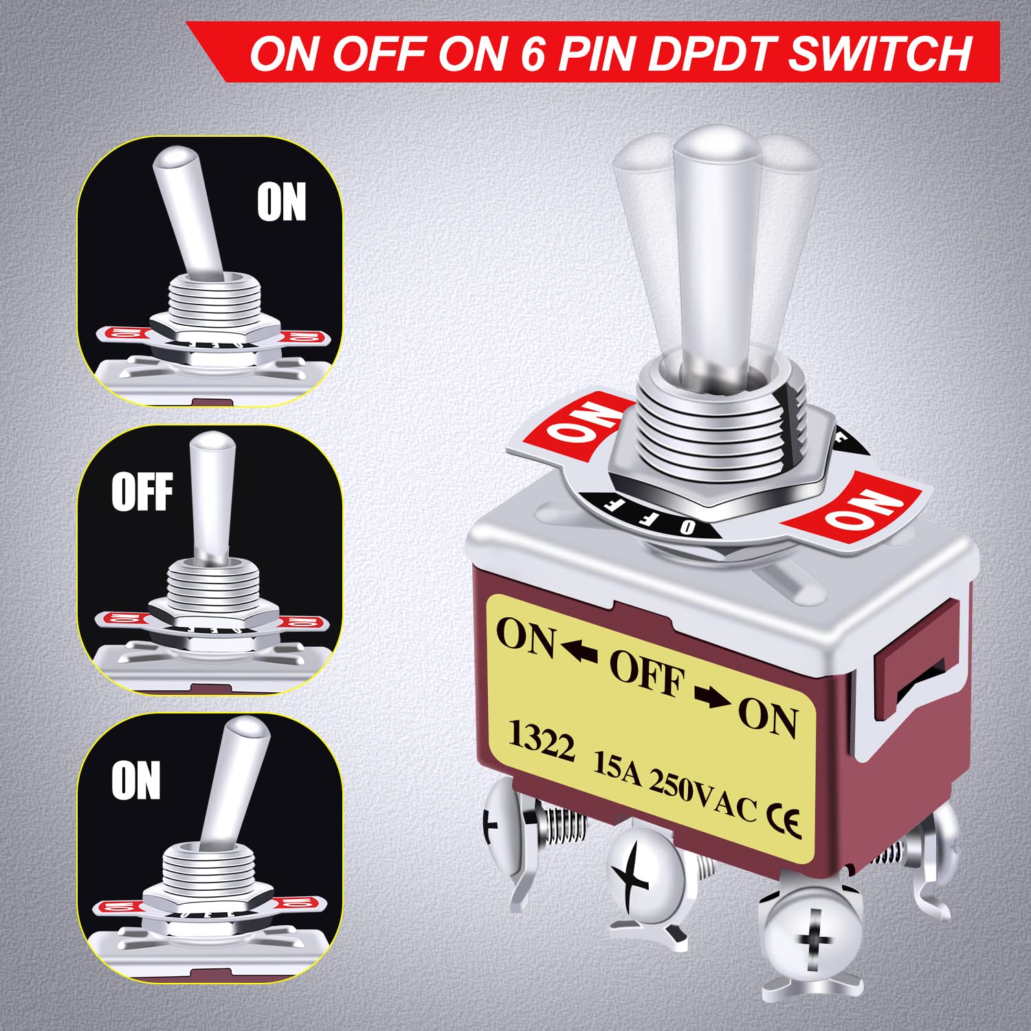 Toggle Switch 15 A 3-Pack Heavy Duty DPDT Toggle Switches - ON/OFF/ON ...