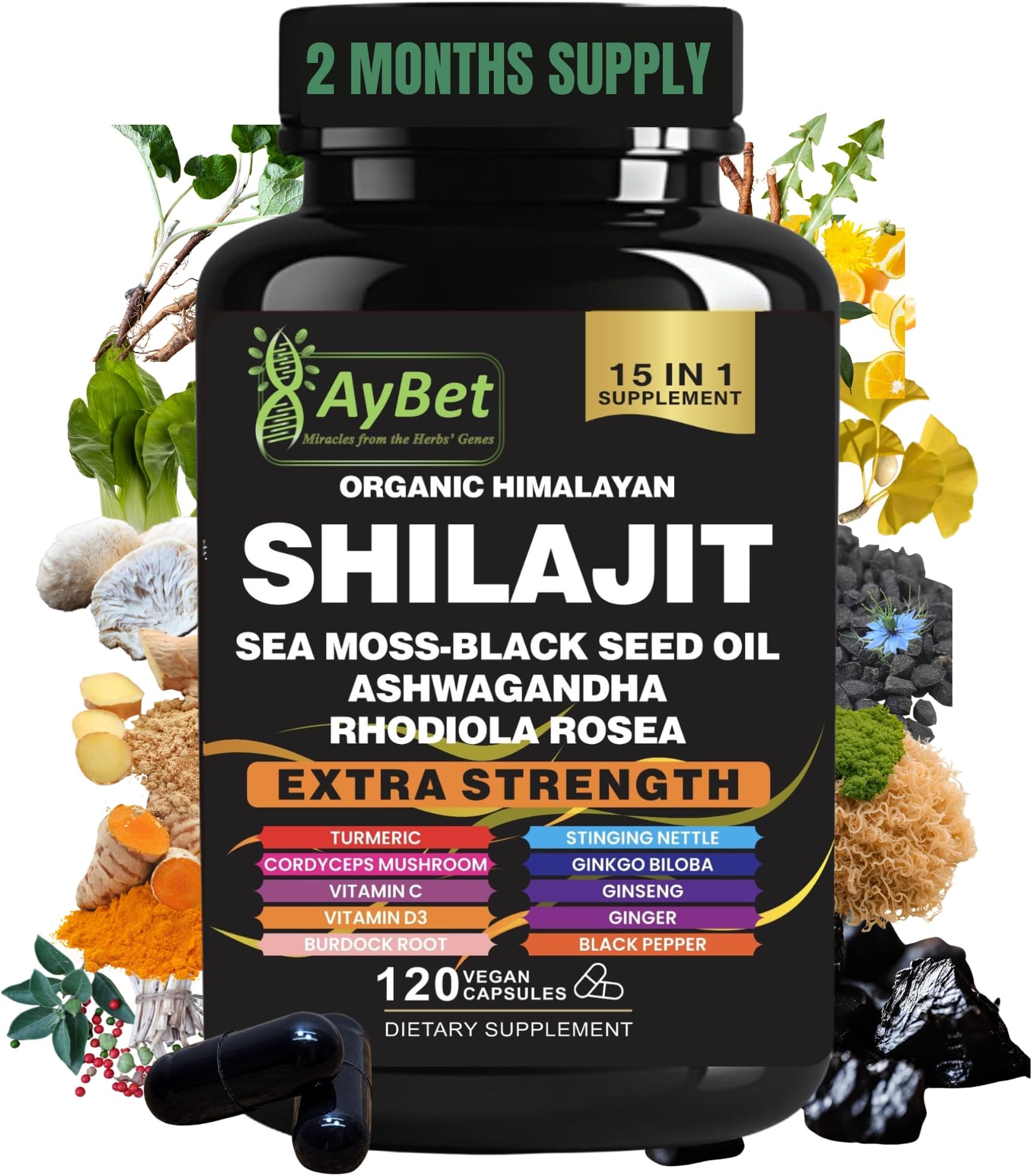 Amazon.com: Organic Pure Himalayan Shilajit Extra Strength Capsules, SeaMoss, Black Seed Oil ...