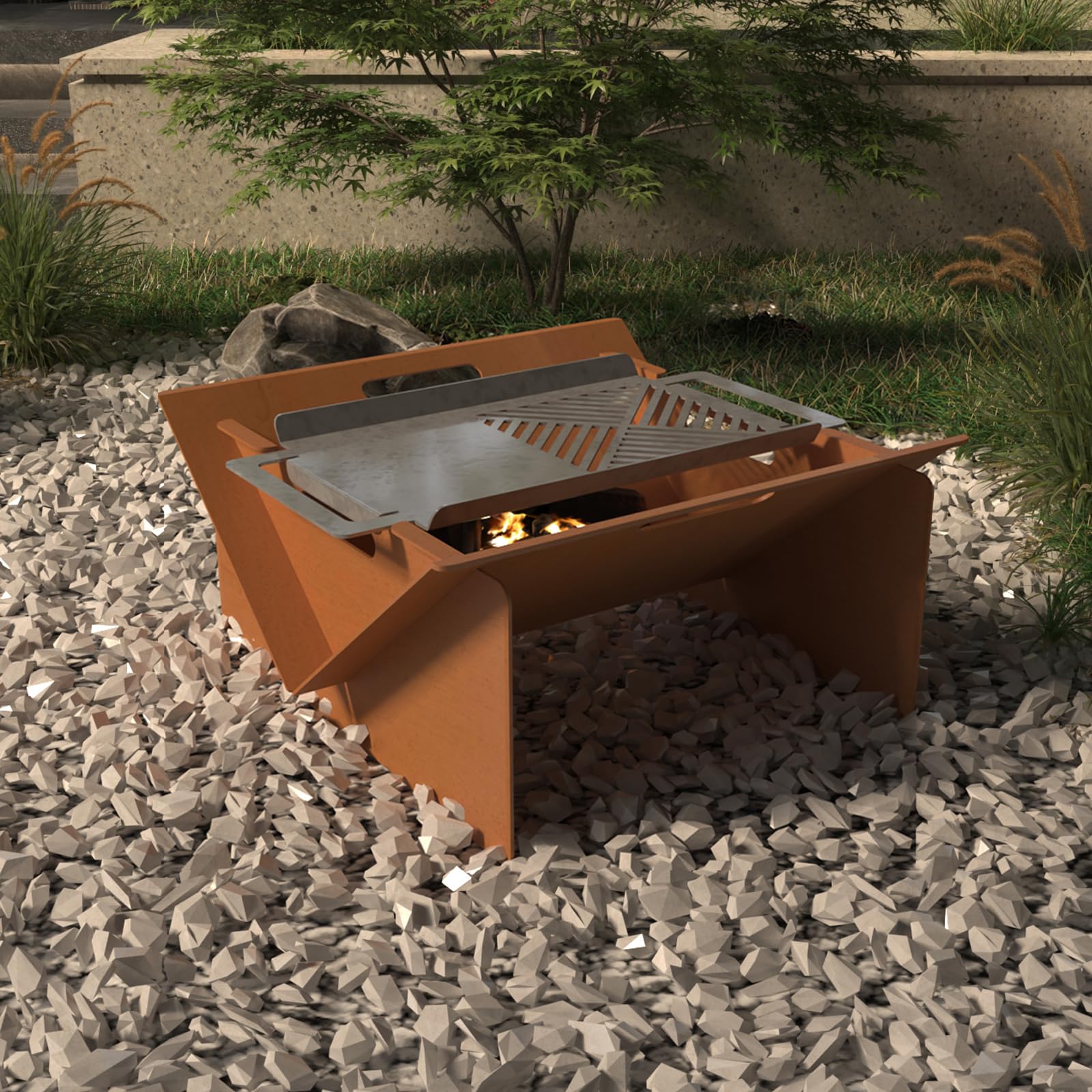 Snapklik.com : Folding Corten Steel Fire Pit - 20" Portable Campfire ...