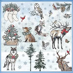 Amazon.com: Mfault 158 PCS Winter Forest Woodland Animals Window Clings ...