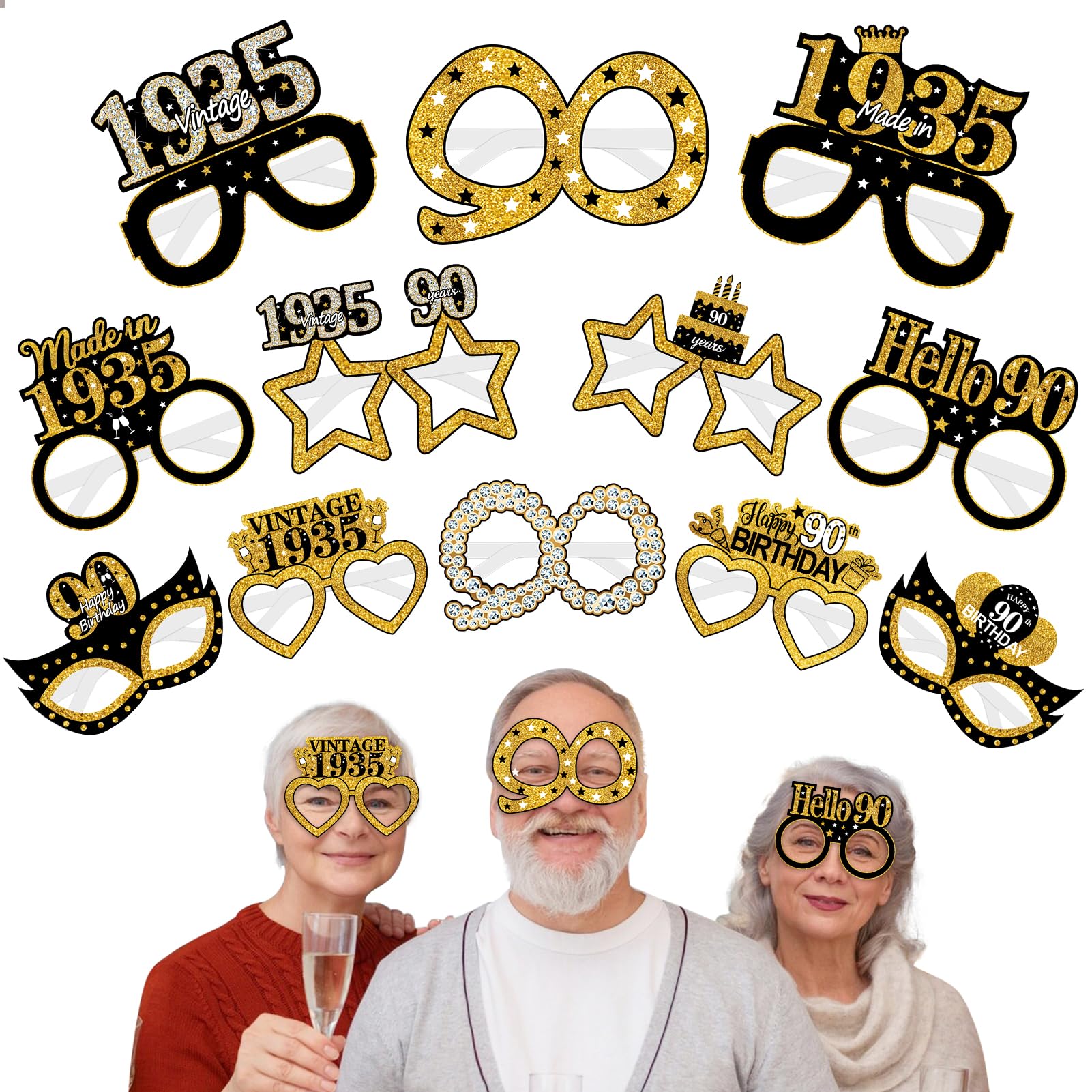 Amazon.com: Turypaty 24Pcs 1935 90th Birthday Paper Glasses Decorations ...