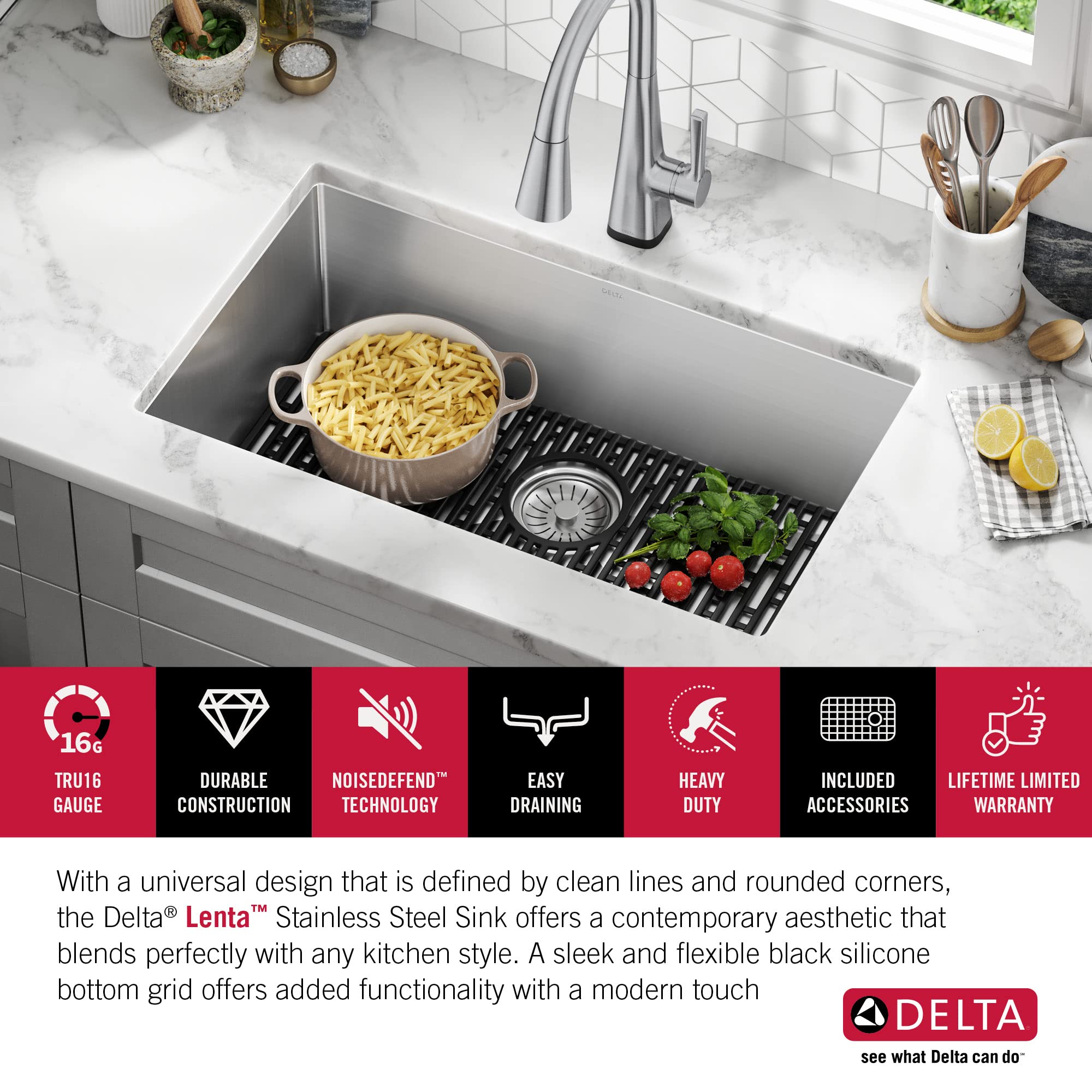 Snapklik.com : DELTA FAUCET Delta Lenta 26-inch Undermount 16 Gauge ...