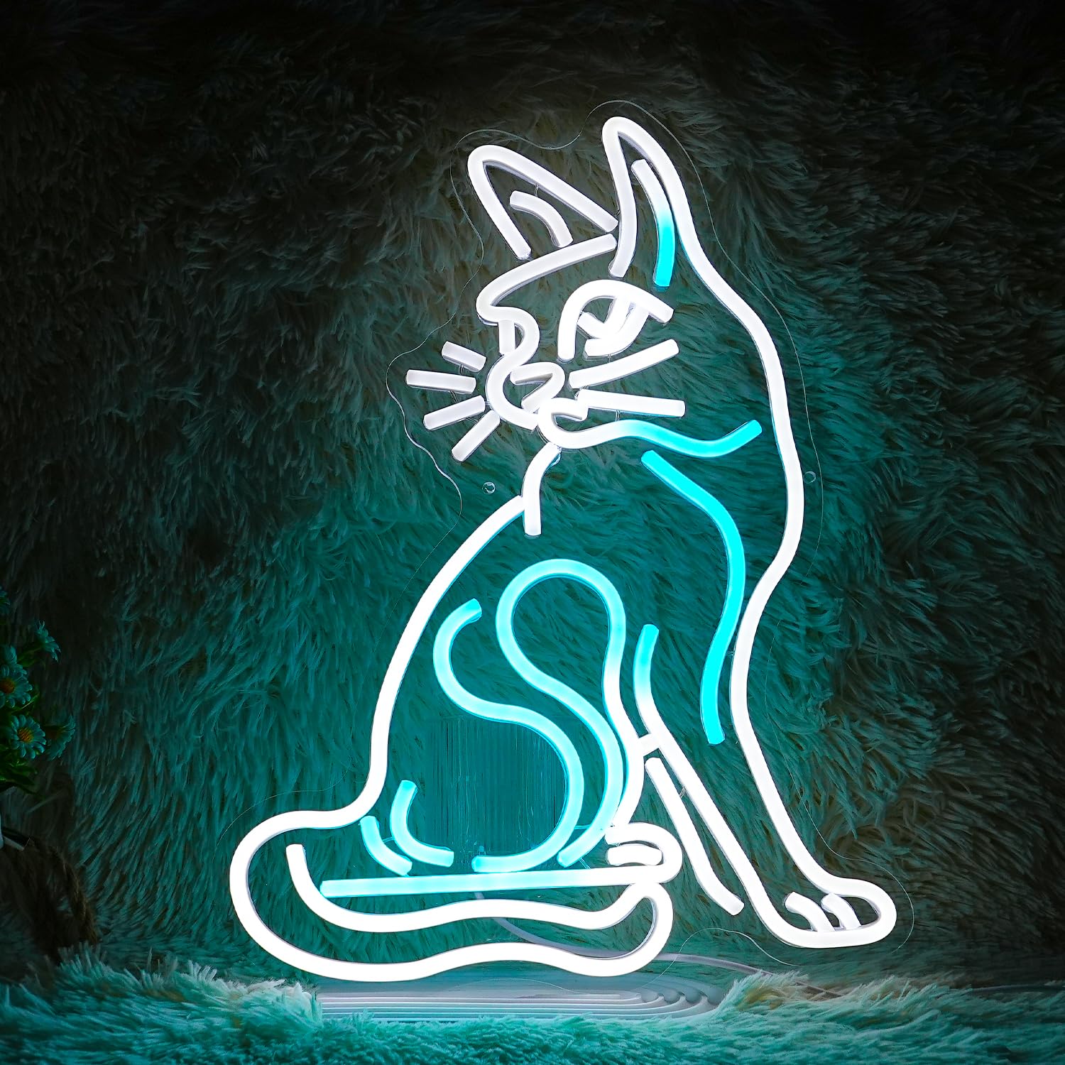Amazon.com : Dimmable Cat Neon Sign White Ice Blue Cat Neon Light Led ...