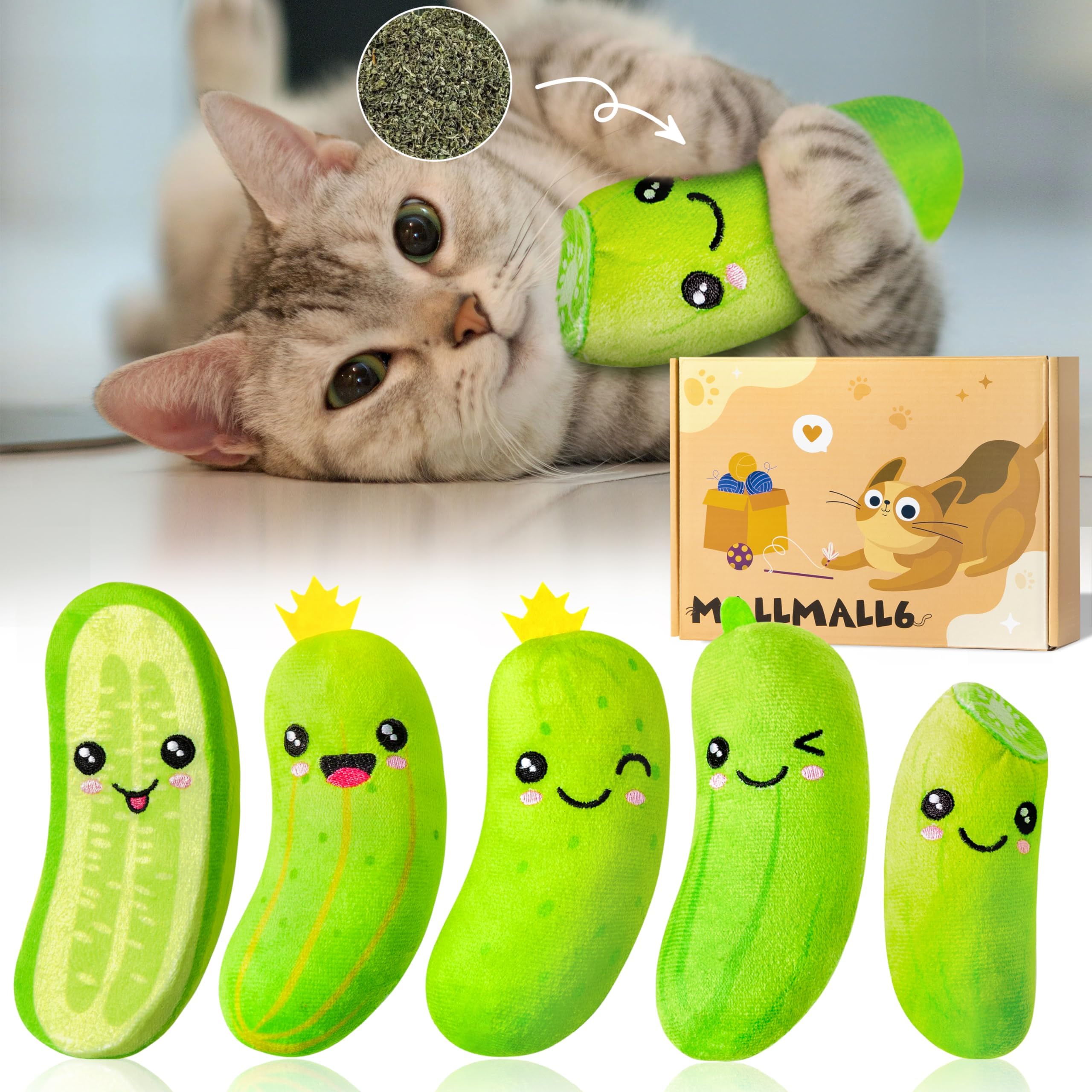 Amazon.com : MALLMALL6 Pickle Catnip Cat Toys - 5Pcs Indoor Kitten Chew Bite Kick Cucumber ...