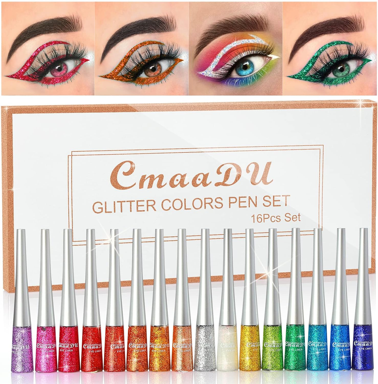 16 Colori set di Eyeliner Liquido Opaco, Pennello per Ombre Glitter ...