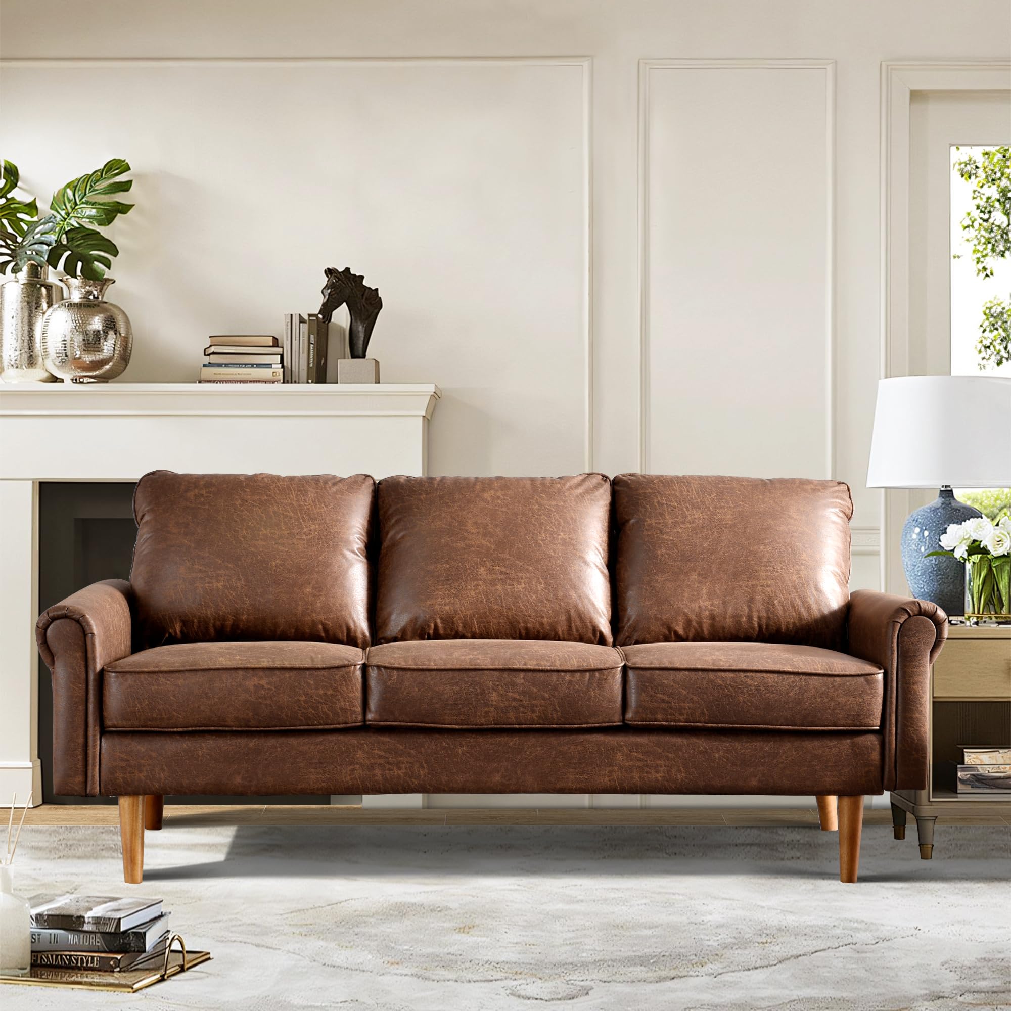 Amazon.com: ALTRIGUS 3 Seater Couch with Luxury Faux Leather,Mid ...