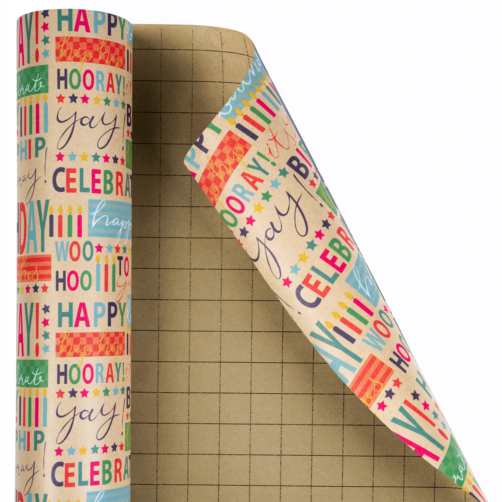 RUSPEPA Kraft Wrapping Paper Roll - Happy Birthdat Text Pattern - 30 ...