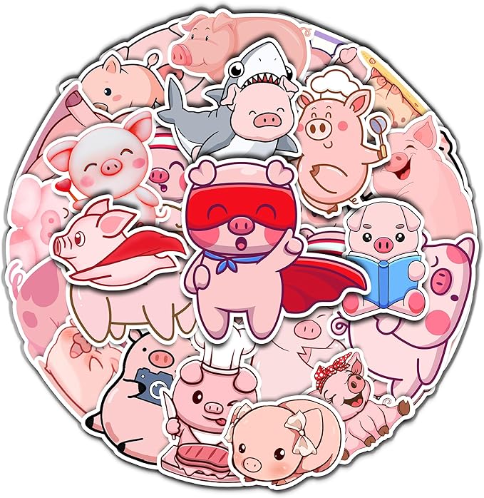 Amazon.com: BIGZORO 50 PCS Pig Stickers Waterproof Decal Vinyl Cute ...