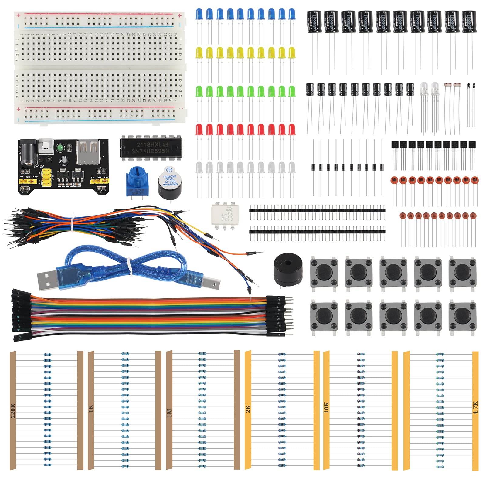 AITRIP New Electronics Basic Kit w/Power Supply Module, 400 Points Solderless Breadboard, Jumper ...