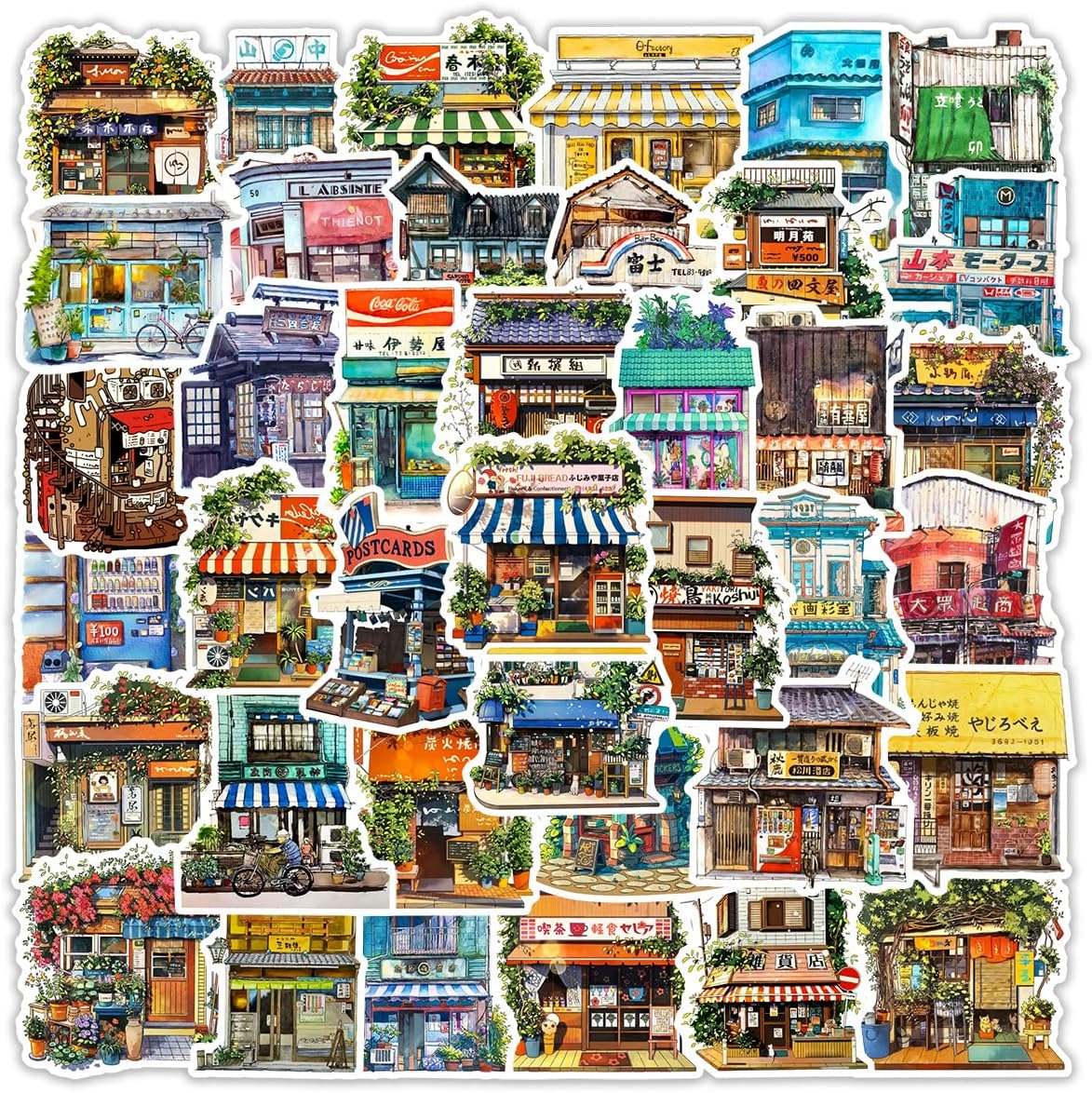 Amazon.com: Japanese Style Store Stickers 50 Pack Corner Store Water ...
