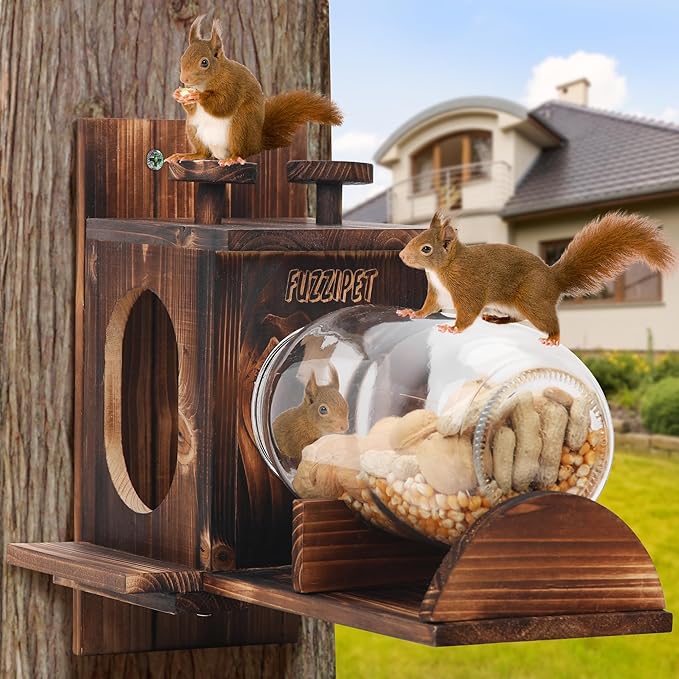 Amazon.com: Squirrel Feeder, Large Squirrel Feeders for Outside, Durable Squirrel House, Wooden ...