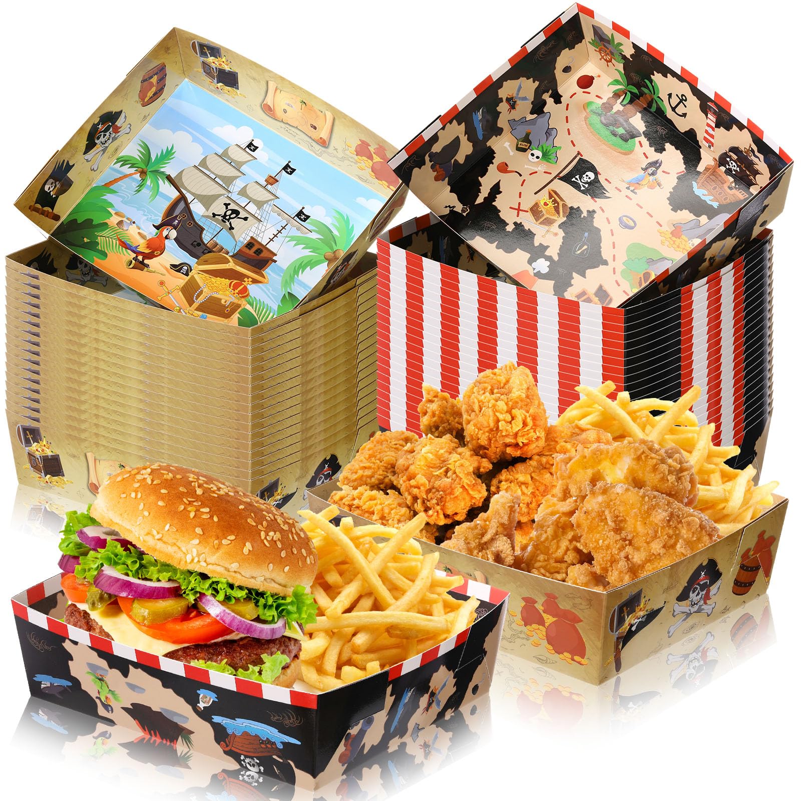 Amazon.com: Mifoci 36 Pcs Pirate Party Supplies Paper Food Trays ...
