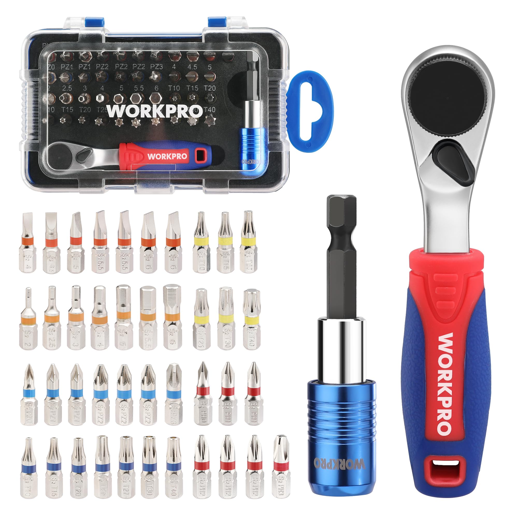 WORKPRO 43-Piece Mini Ratchet Wrench Screwdriver Bits Set, 1/4" Drive ...