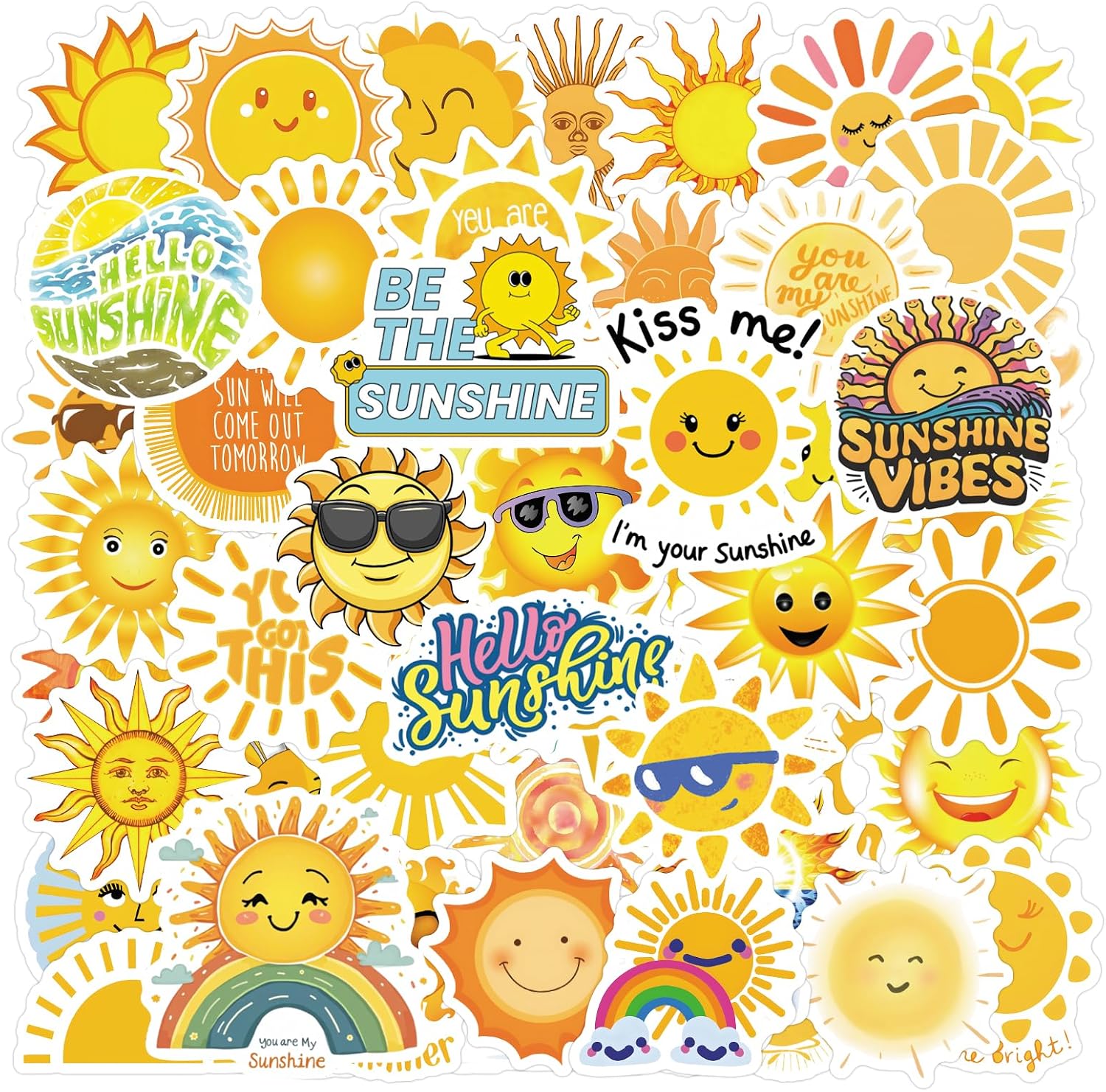 Amazon.com: 110PCS Sunshine Stickers, Cute Vinyl Sun Stickers for Water ...