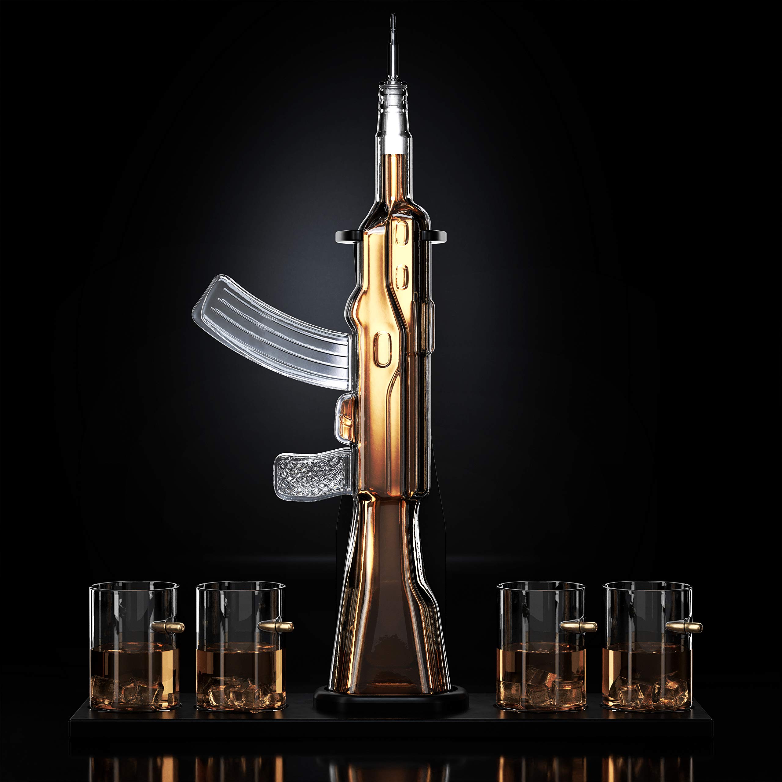 KROWN KITCHEN - Gun Whiskey Decanter Set. Includes Whiskey glasses ...
