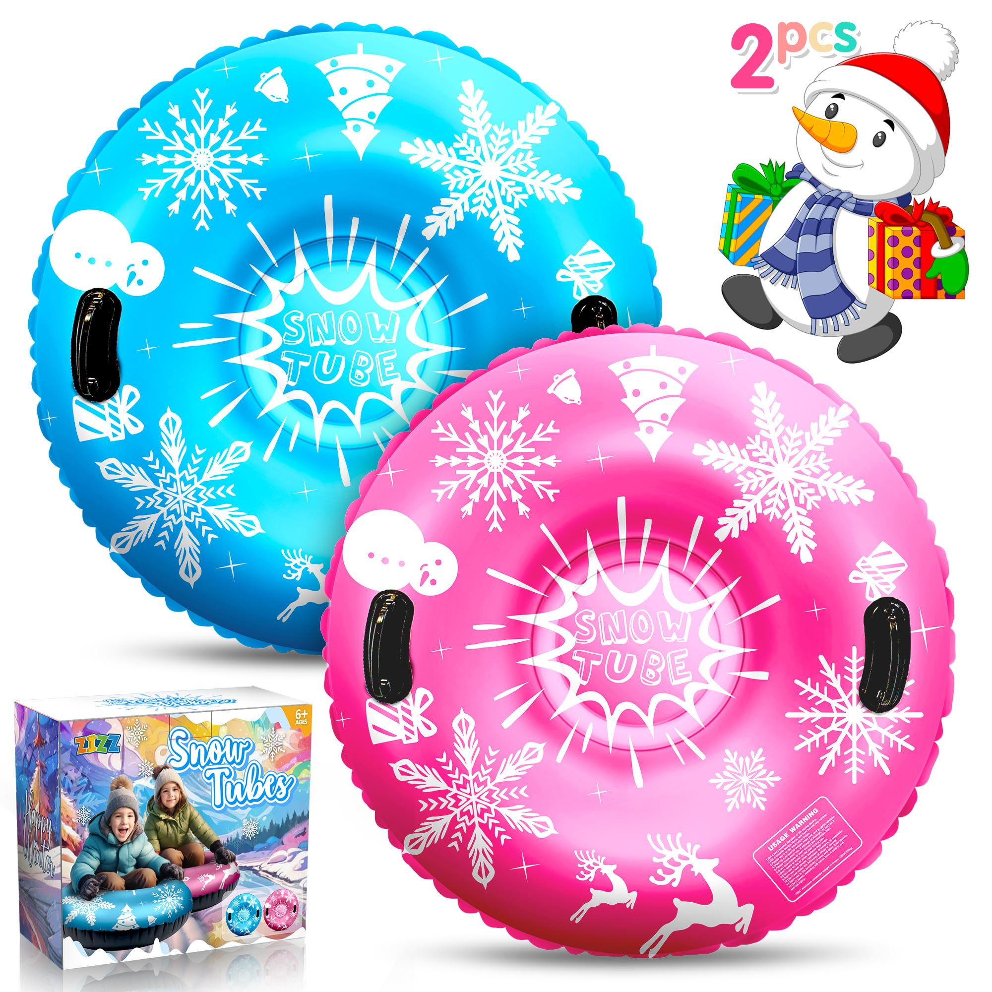 ZIZZ Snow Sled Toys for Sledding - 2 Packs Inflatable Heavy Duty Snow ...