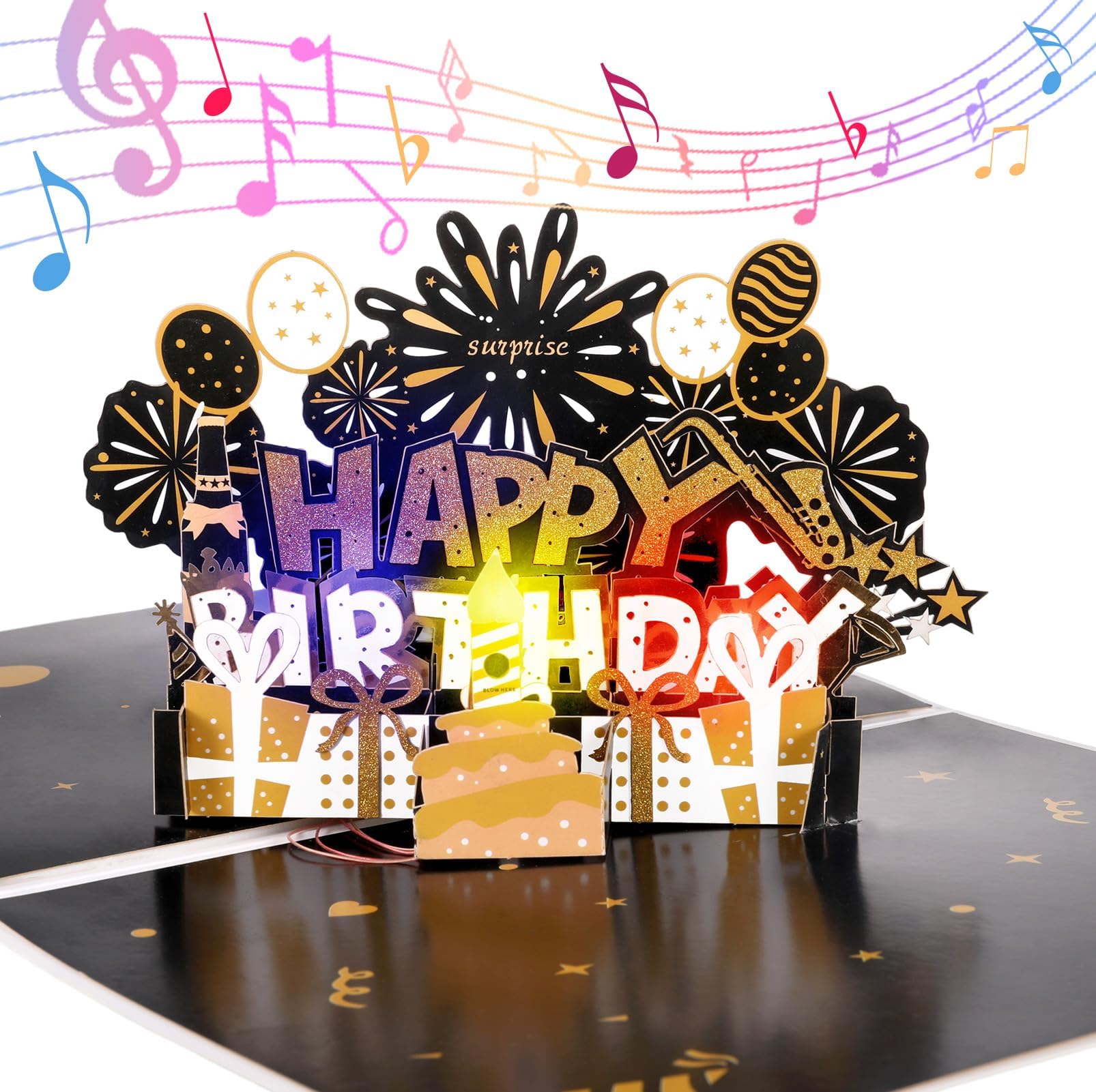 Radsocken Birthday Cards, Black Gold Musical Pop Up Birthday Cards for ...