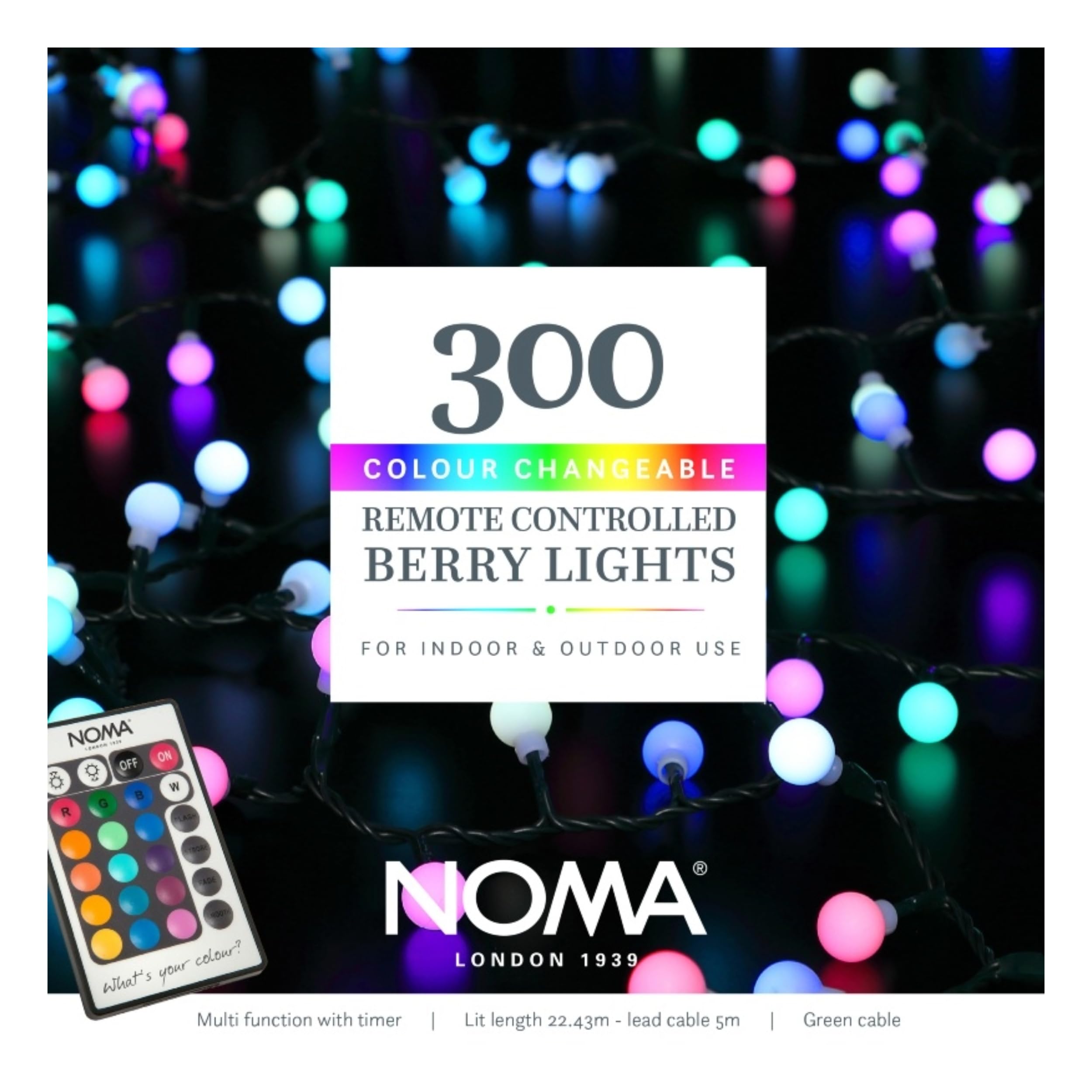 Noma 300 Colour Changeable Remote Controlled Berry Lights (Pack of 1 ...