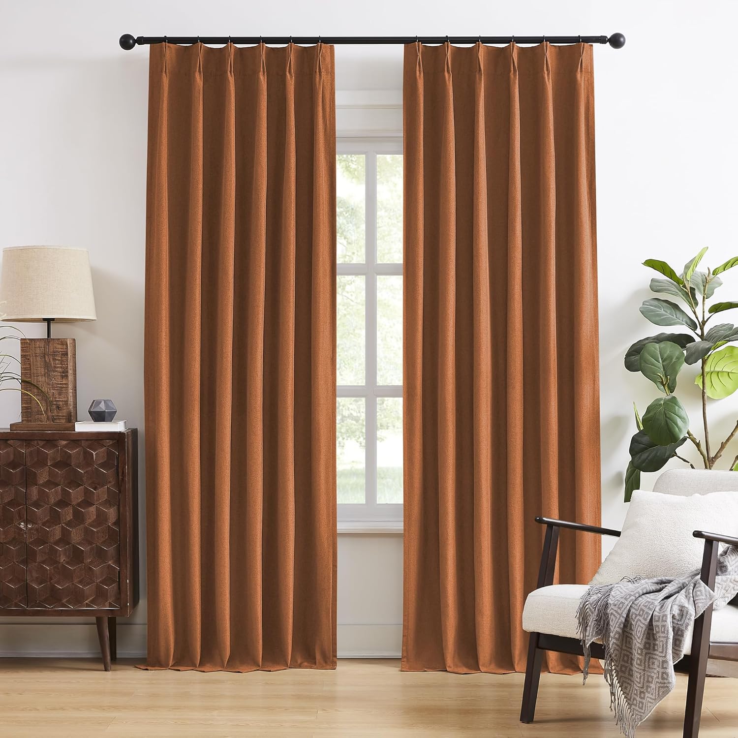 Amazon.com: DUALIFE Rust Pinch Pleated Blackout Curtains 63 Inches Long ...
