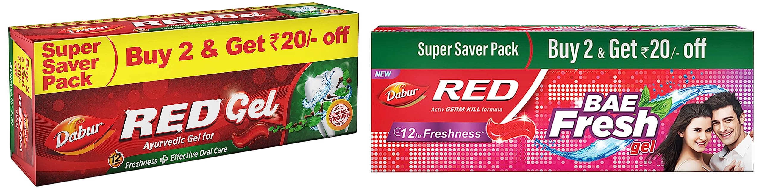 Dabur Red Gel Toothpaste 300g (150g x 2, Pack of 2) Dabur Red Bae Fresh ...