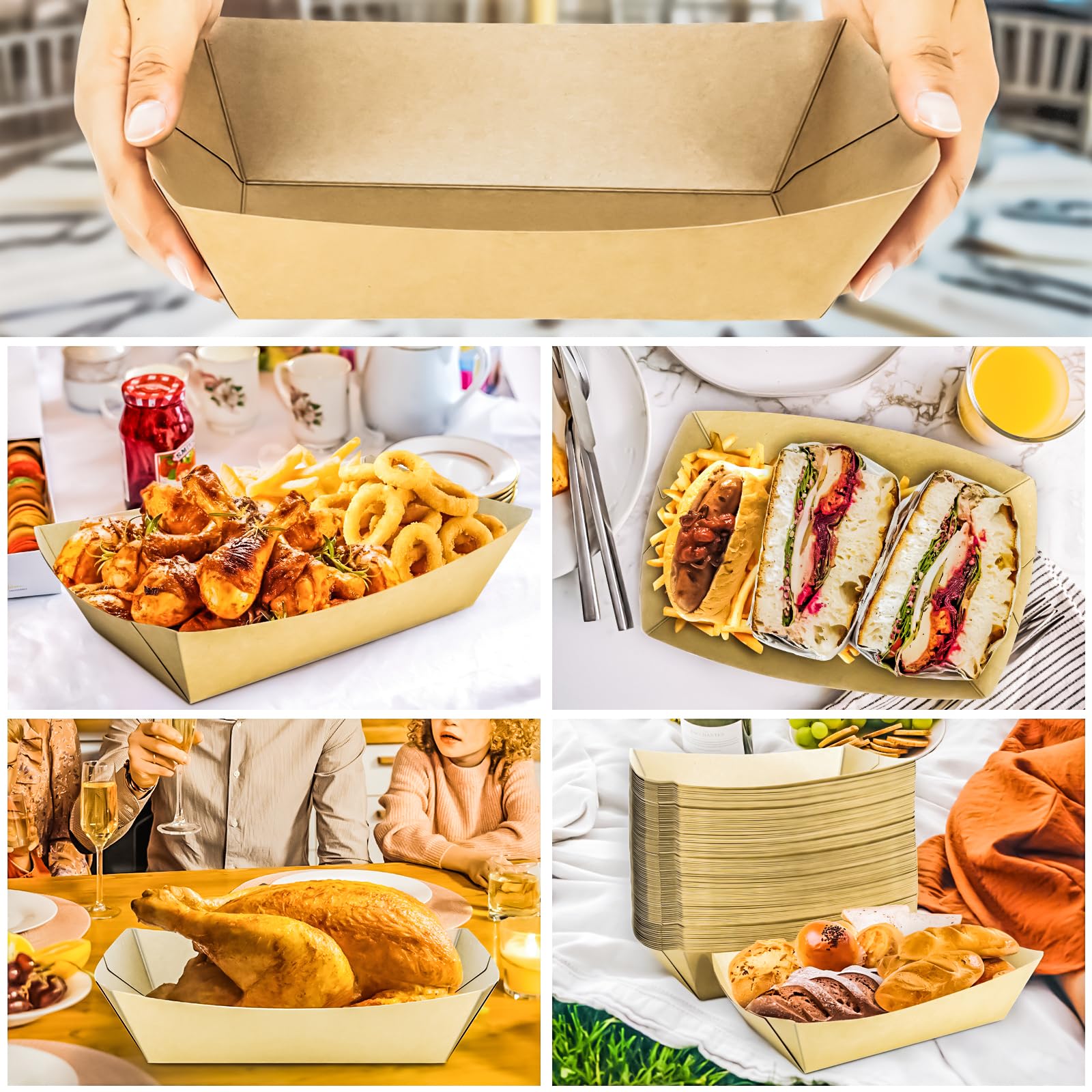 Snapklik.com : MotBach 100 Pack 5LB Extra Large Paper Food Boats Trays ...