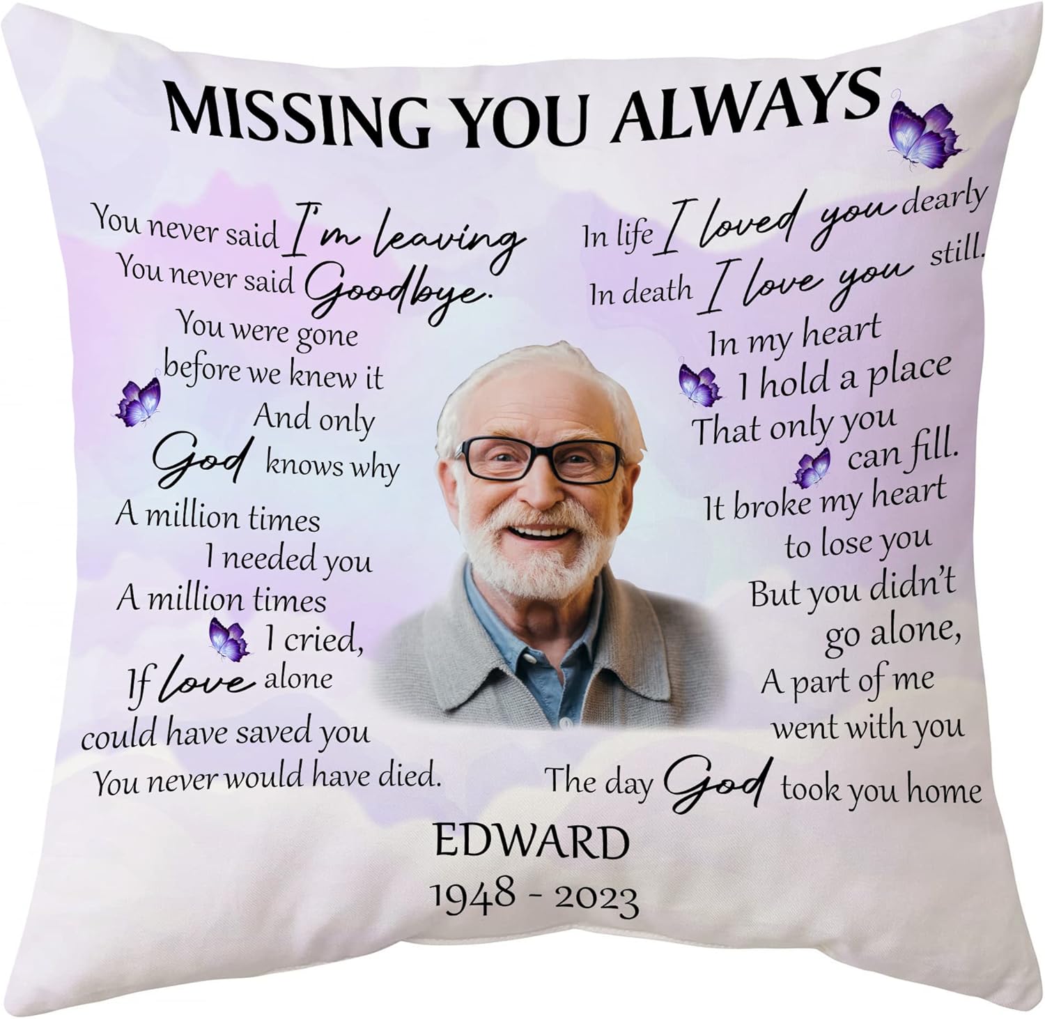 Hyturtle Personalized Memorial Sympathy Pillow with Photo (Insert ...