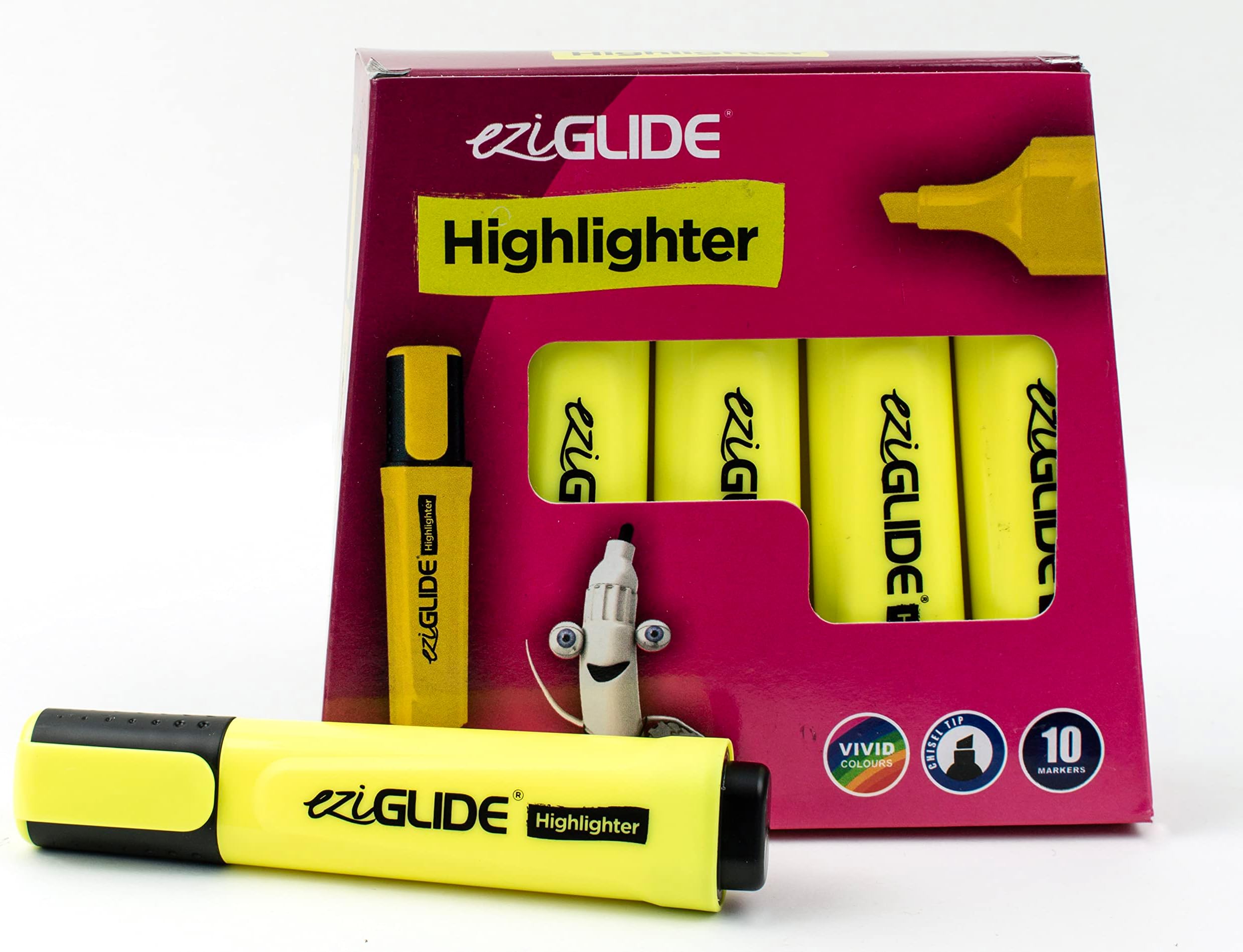 Eziglide Vibrant Yellow Highlighters Pens 10 Pack, Chisel Tip Yellow ...